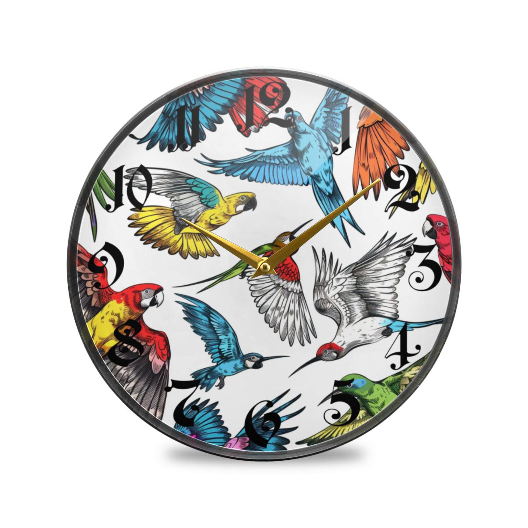 9.5" Round Silent Wall Clocks Different Bird Acrylic Battery Operated ...