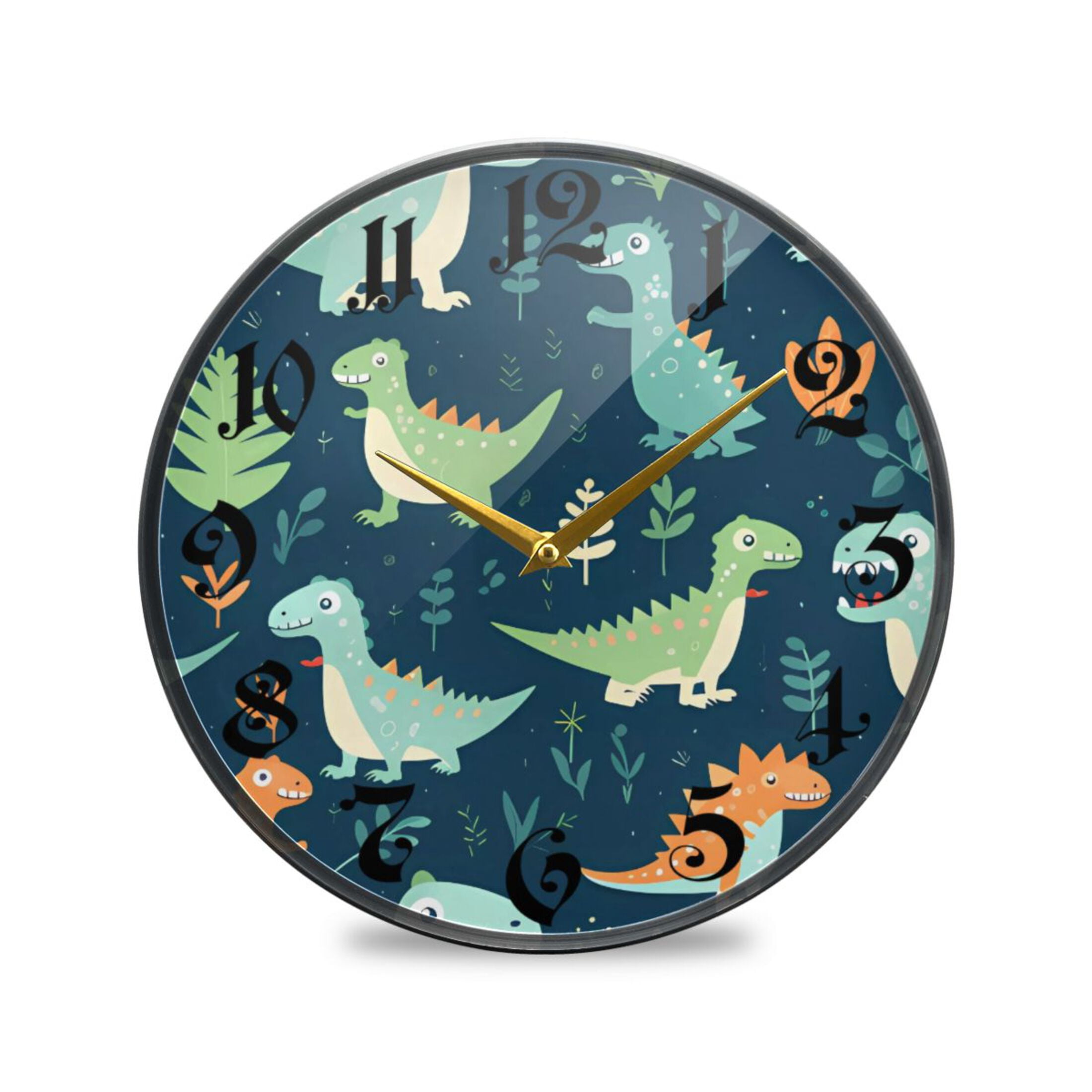 9.5" Round Silent Wall Clocks Dinosaurs Cartoon Acrylic Battery ...