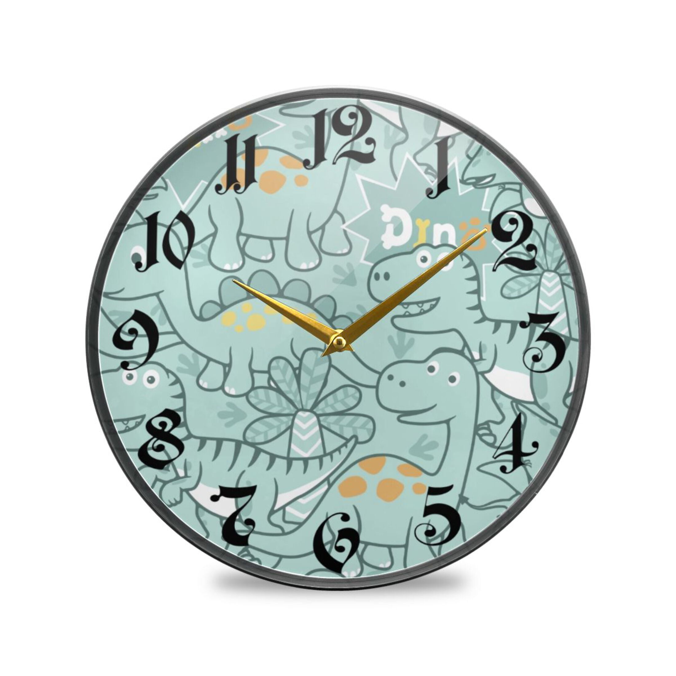 9.5" Round Silent Wall Clocks Dinosaurs Cartoon Acrylic Battery ...