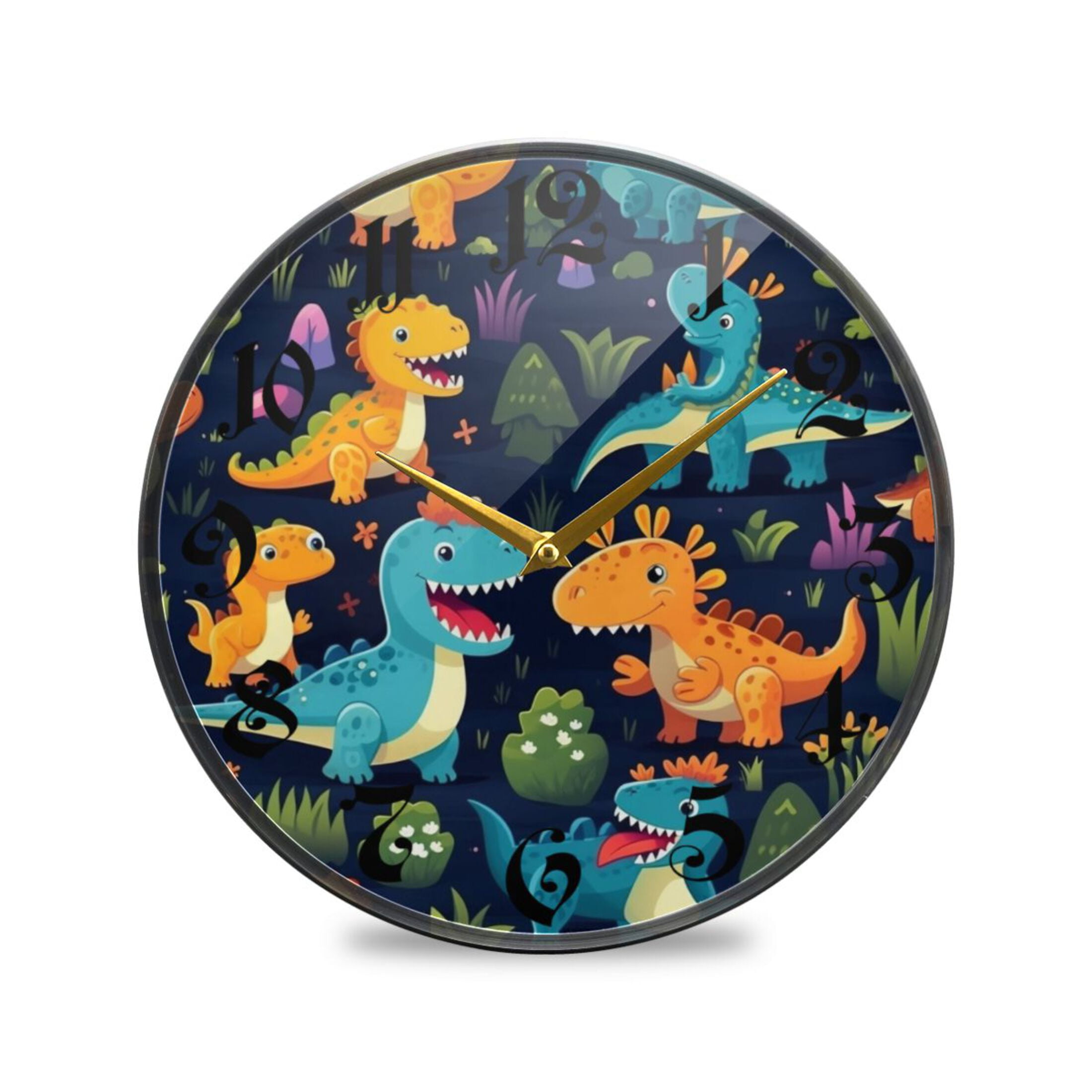 9.5" Round Silent Wall Clocks Dinosaurs Plants Cartoon Acrylic Battery ...