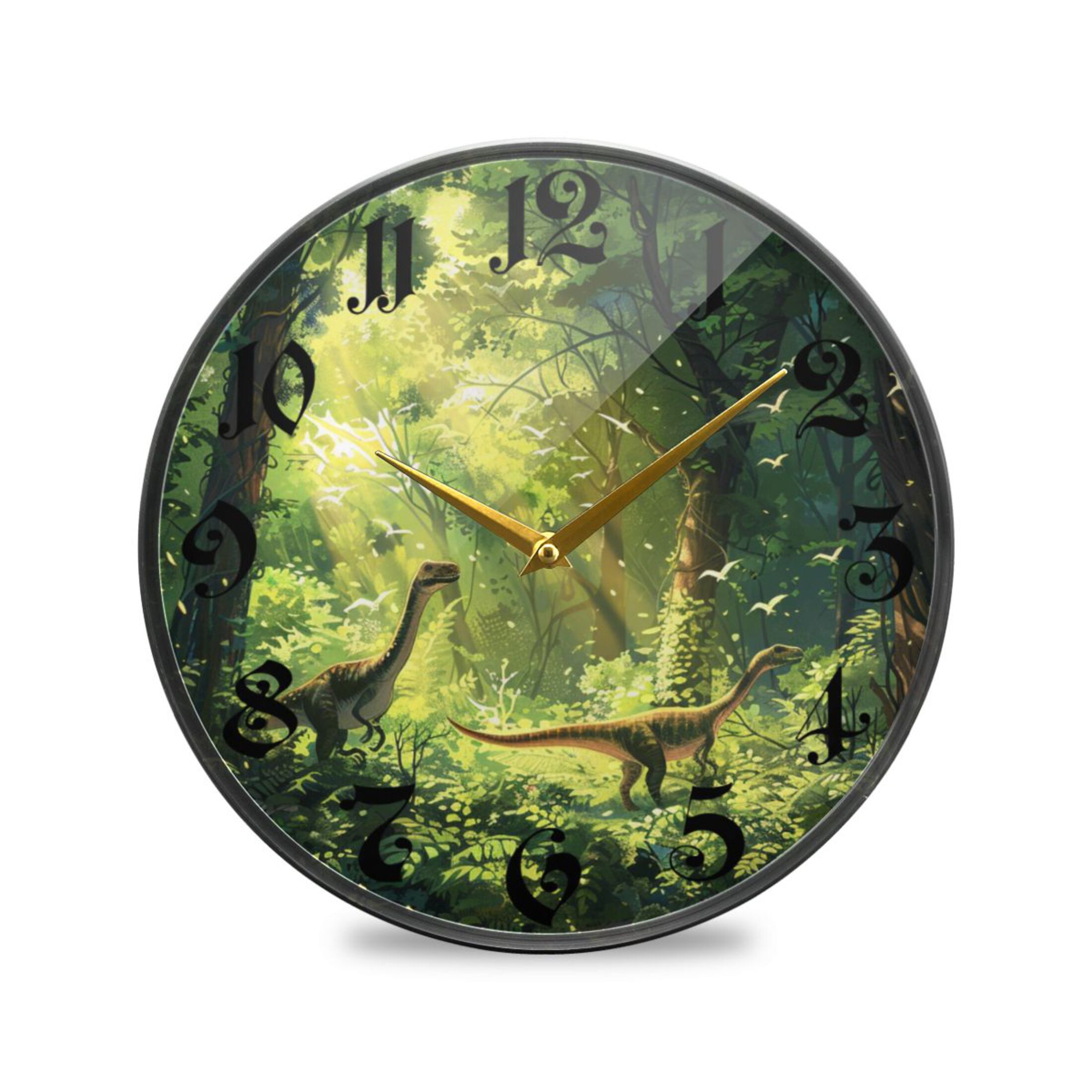 9.5" Round Silent Wall Clocks Dinosaurs in Forests Acrylic Battery ...