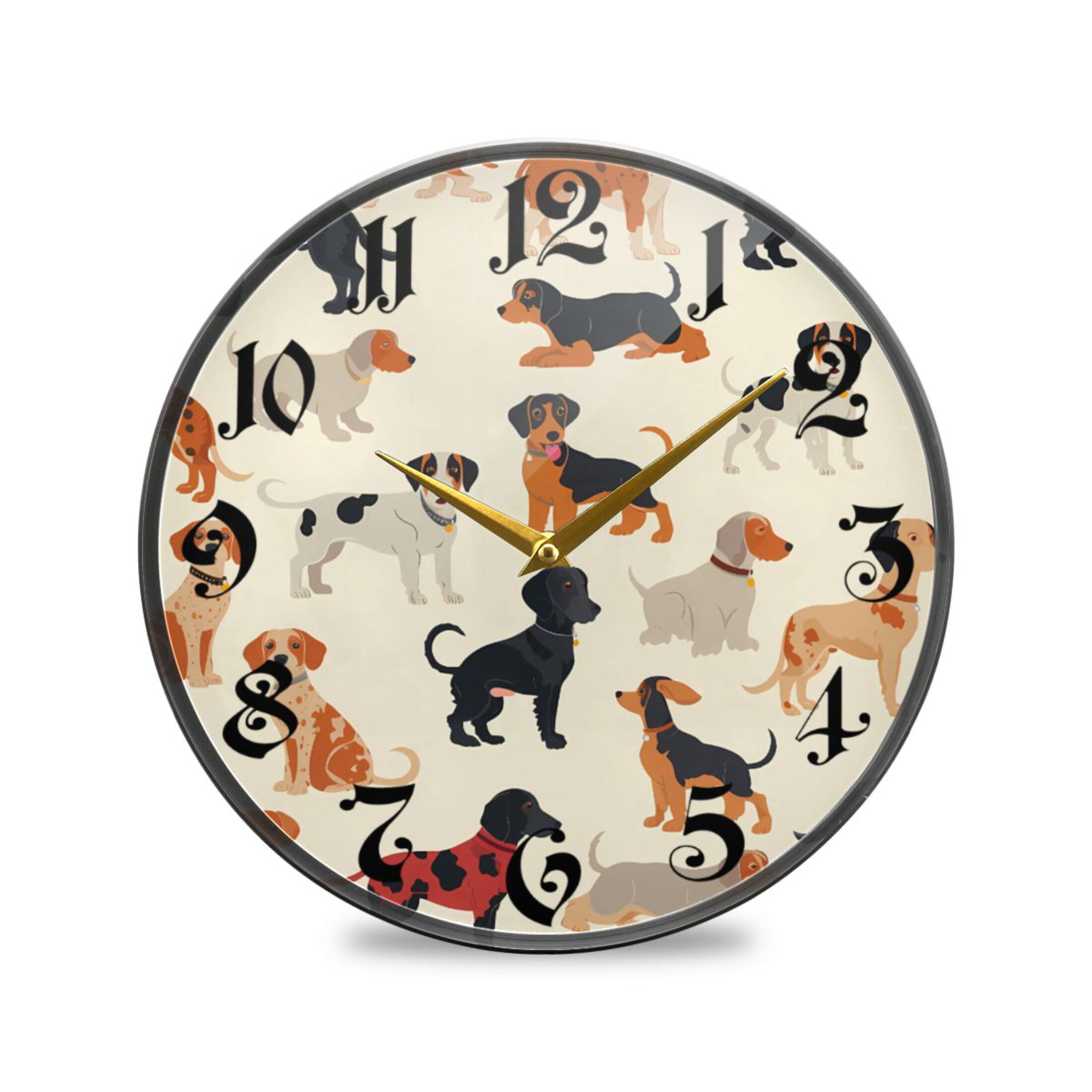 9.5" Round Silent Wall Clocks Dogs Cartoon Acrylic Battery Operated ...
