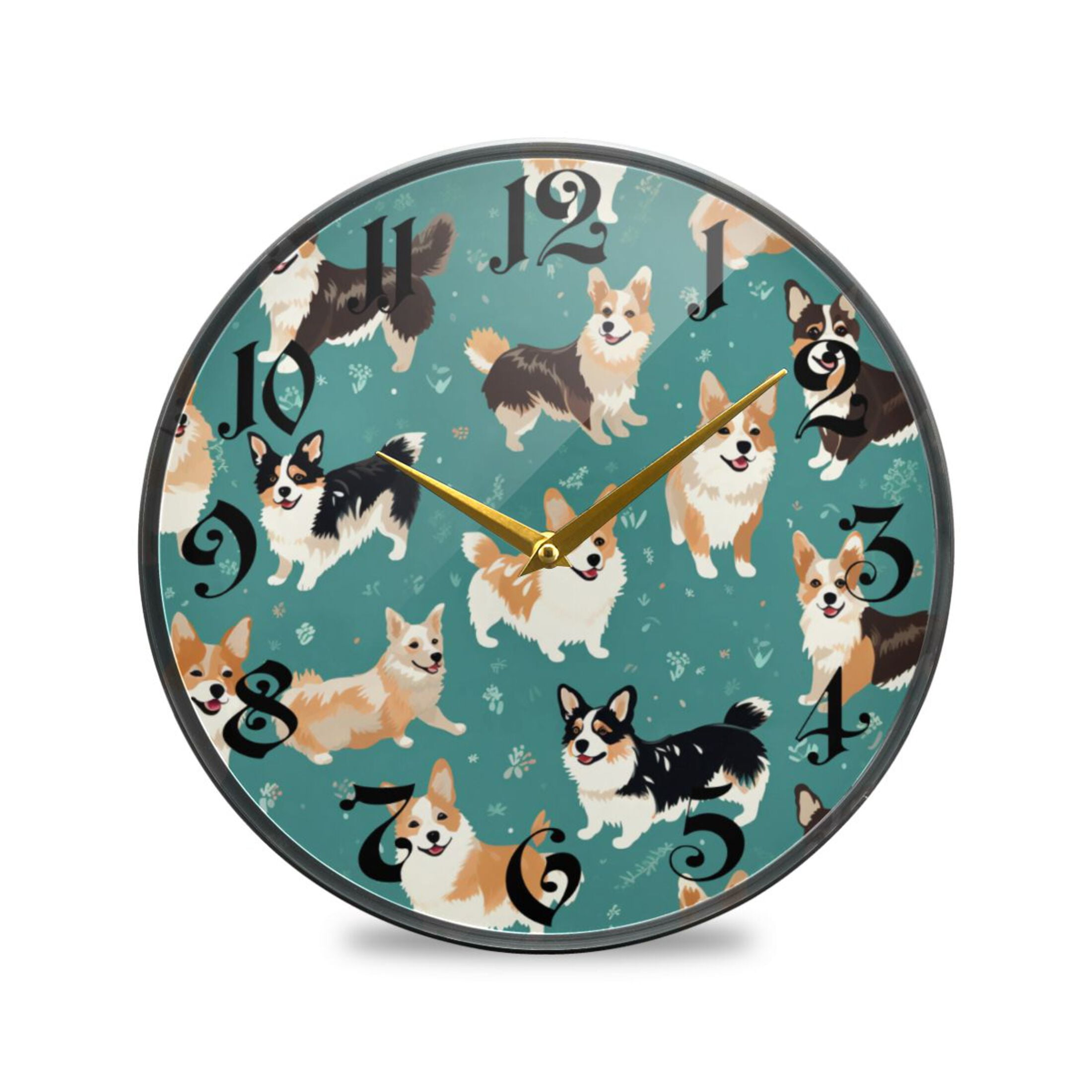 9.5" Round Silent Wall Clocks Dogs Cute Acrylic Battery Operated Clock ...