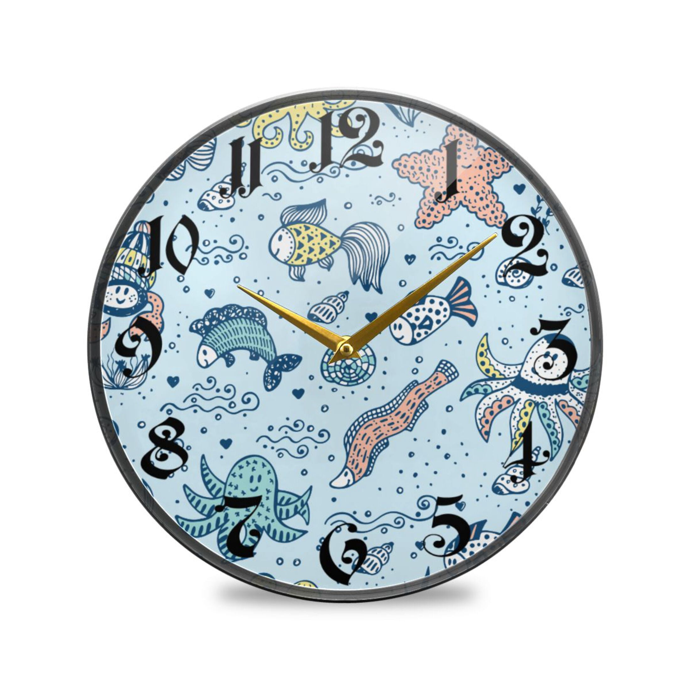9.5" Round Silent Wall Clocks Fish Octopu Crab Starfish Acrylic Battery ...