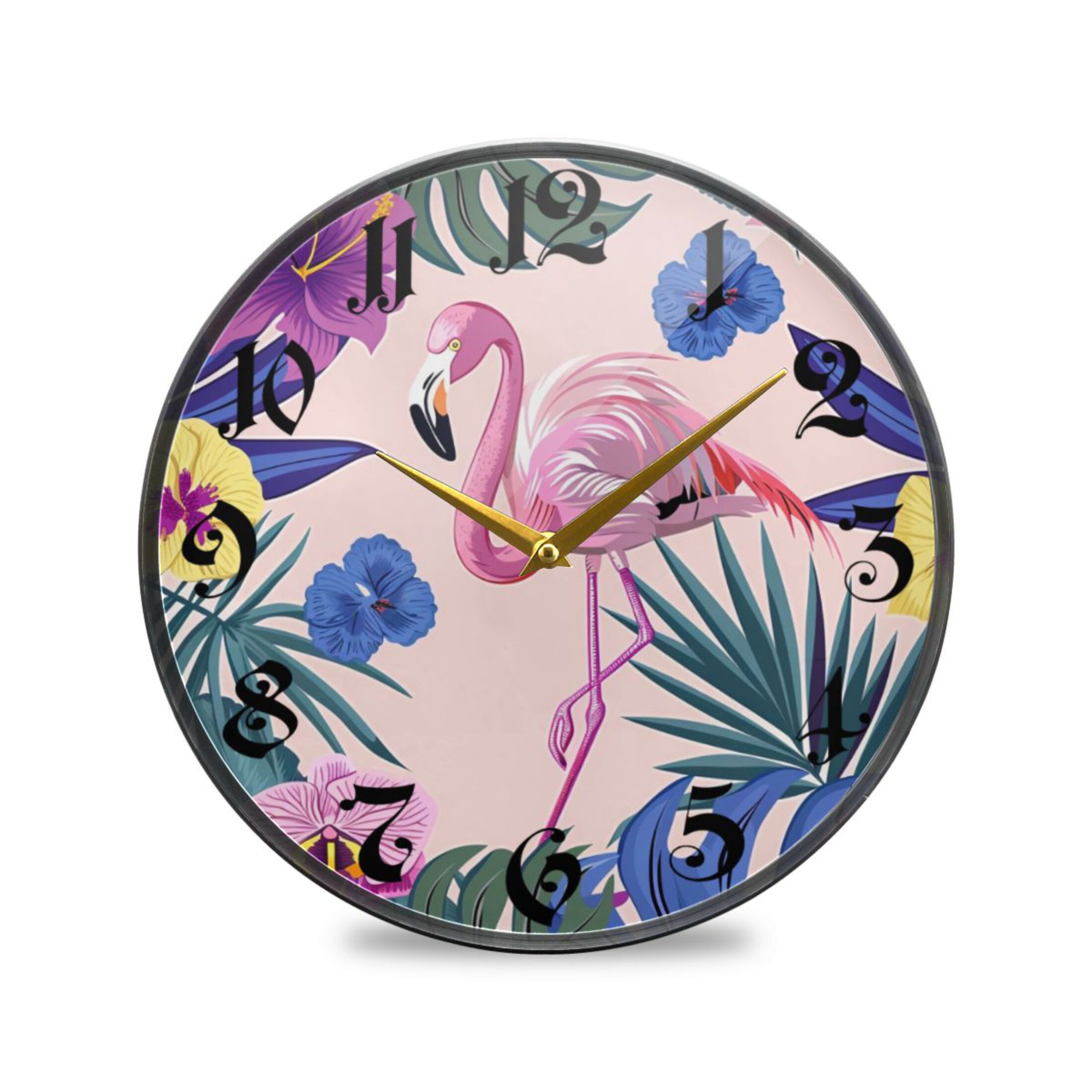 9.5" Round Silent Wall Clocks Flamingo Lily Flowers Leave Acrylic ...