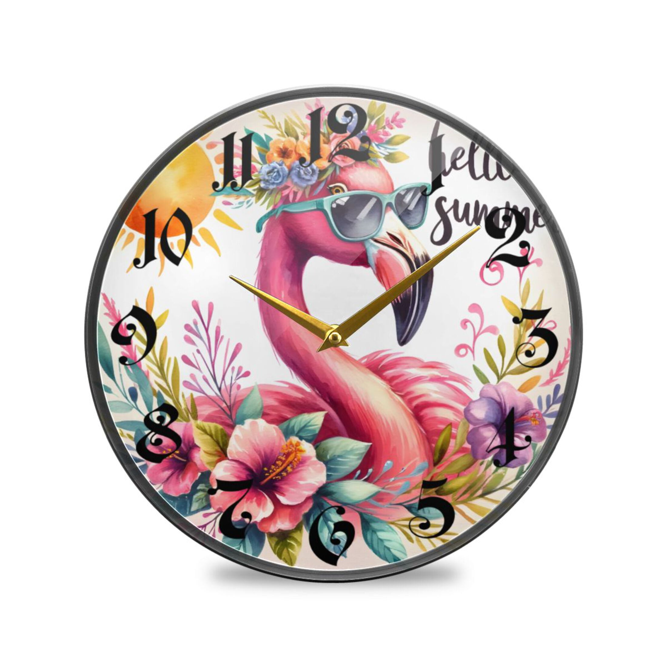 9.5" Round Silent Wall Clocks Flamingo Wearing Sunglasses Acrylic ...