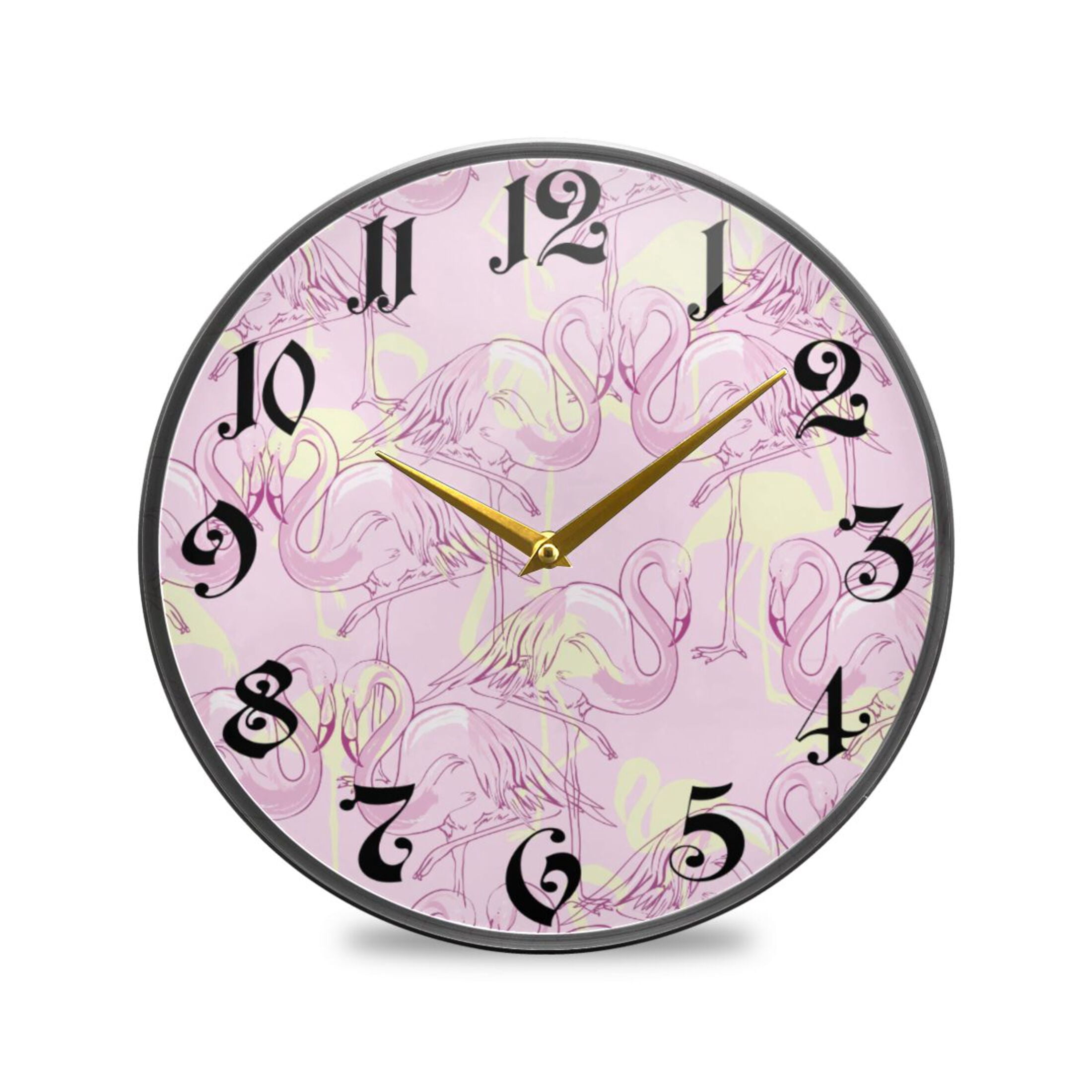 9.5" Round Silent Wall Clocks Flamingos Pink Acrylic Battery Operated ...