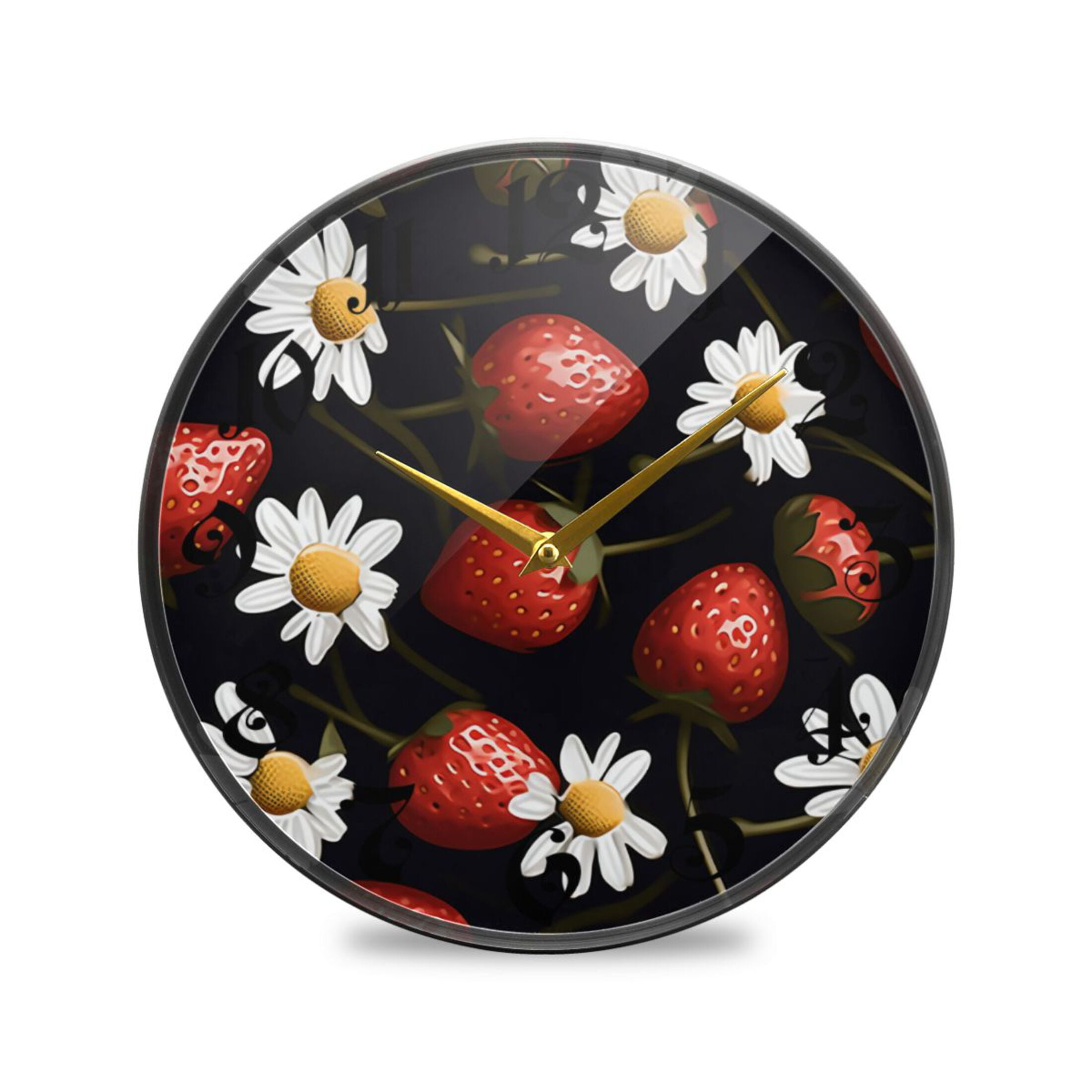 9.5" Round Silent Wall Clocks Floral Strawberry Fruit Acrylic Battery ...