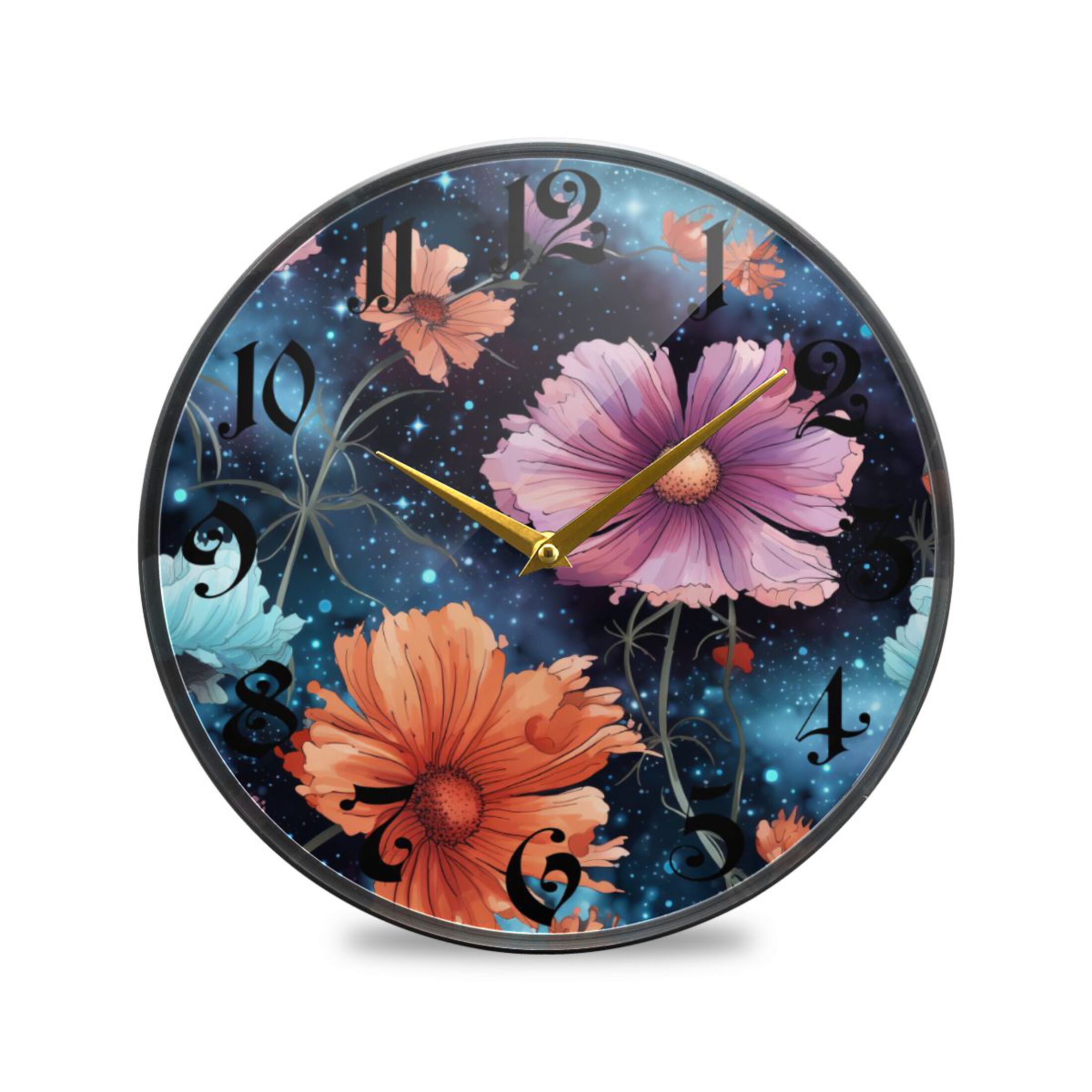 9.5" Round Silent Wall Clocks Flower Abstract Acrylic Battery Operated ...