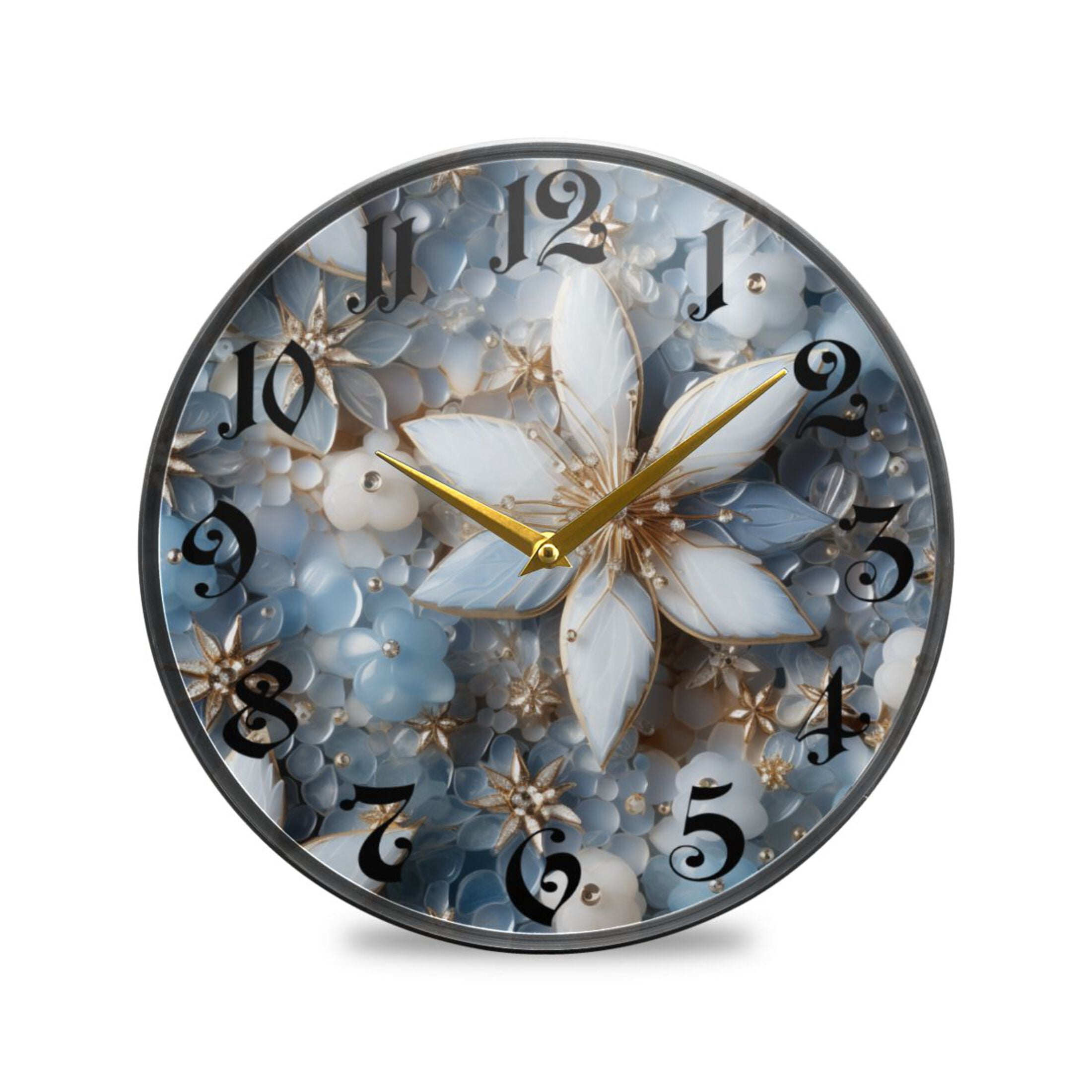 9.5" Round Silent Wall Clocks Flower Blue Acrylic Battery Operated ...