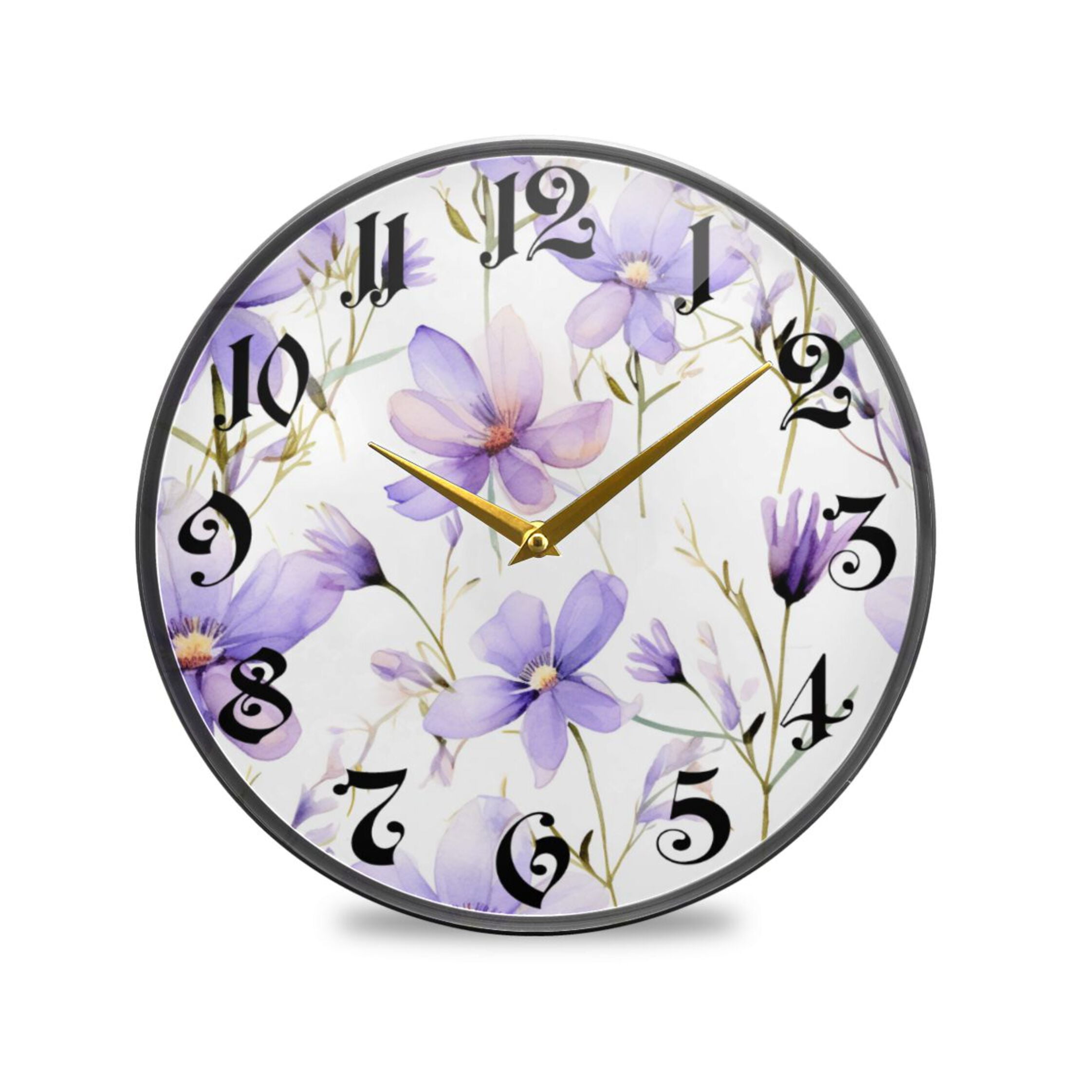 9.5" Round Silent Wall Clocks Flowers Acrylic Battery Operated Clock ...