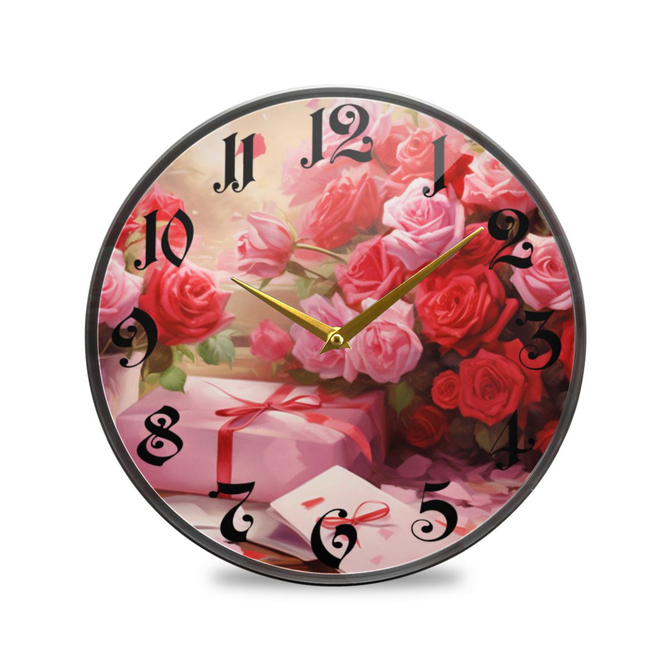 9.5" Round Silent Wall Clocks Flowers Roses Acrylic Battery Operated ...