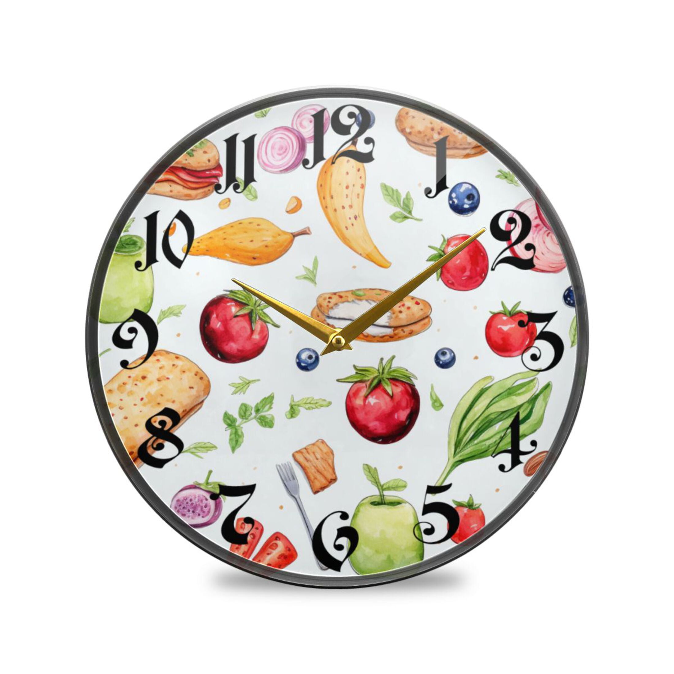 9.5" Round Silent Wall Clocks Fruit and Hamburgers Acrylic Battery ...
