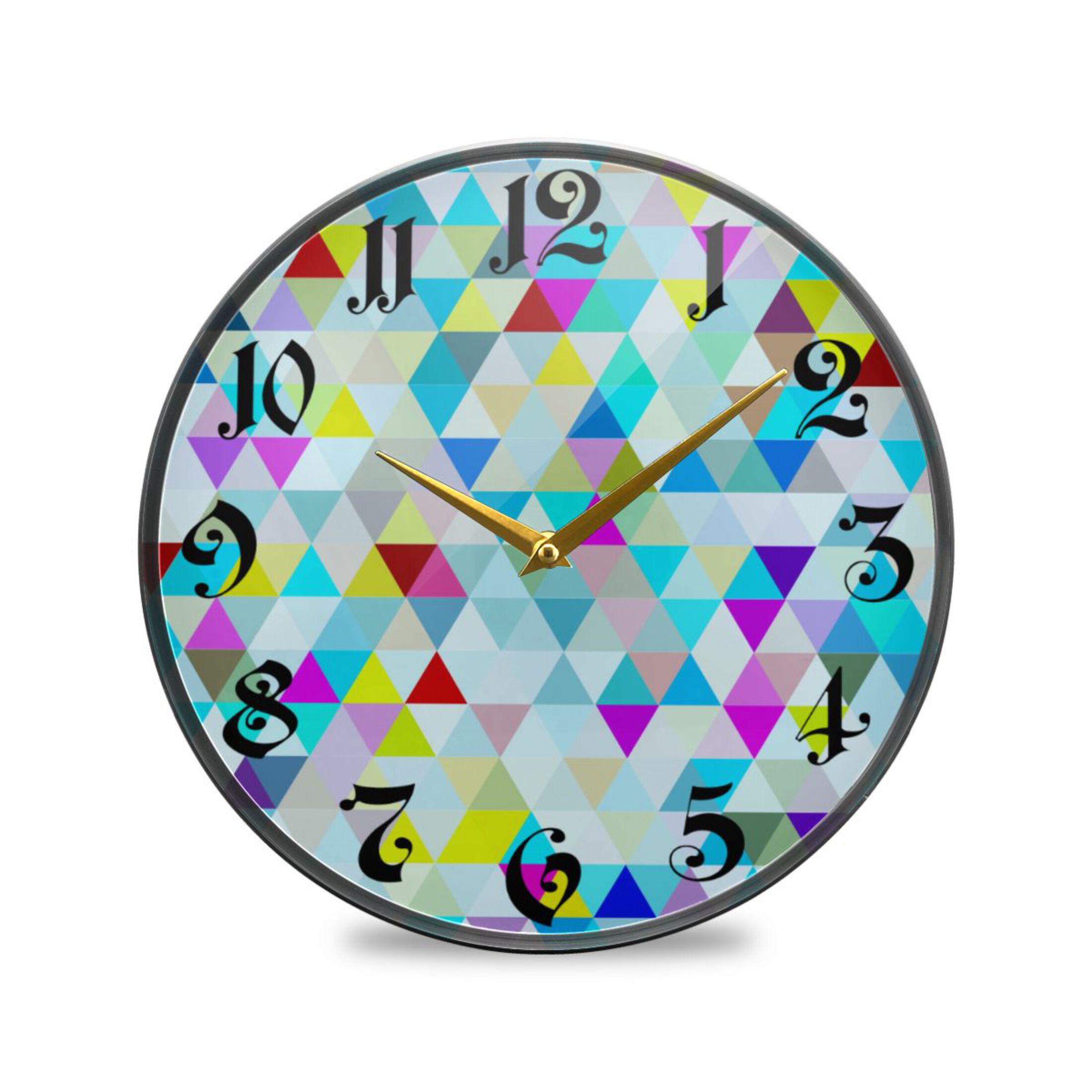 9.5" Round Silent Wall Clocks Geomeric Abstract Triangle Acrylic ...