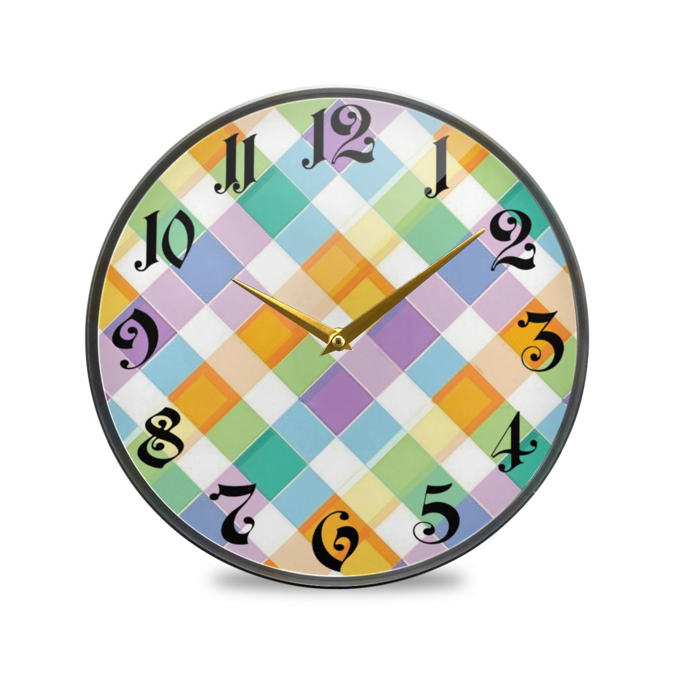 9.5" Round Silent Wall Clocks Geometric Grid Acrylic Battery Operated ...