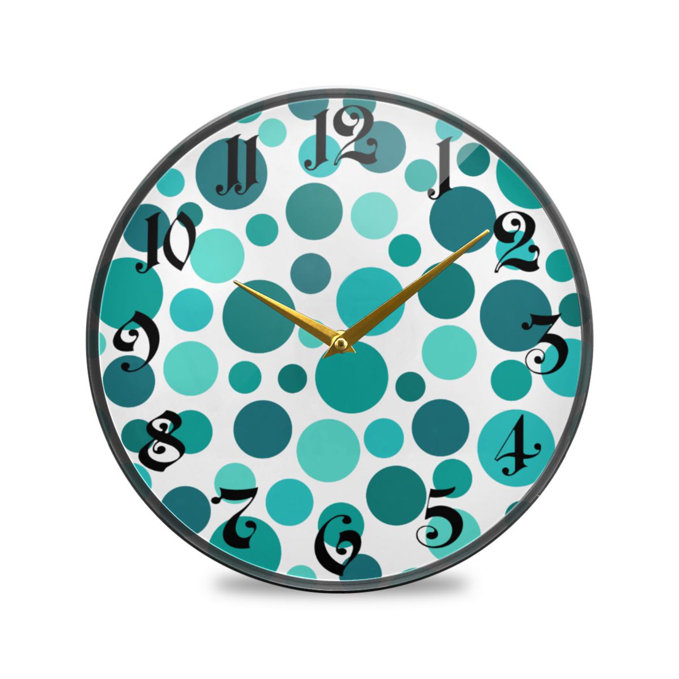 9.5" Round Silent Wall Clocks Green Polka Dots Acrylic Battery Operated ...