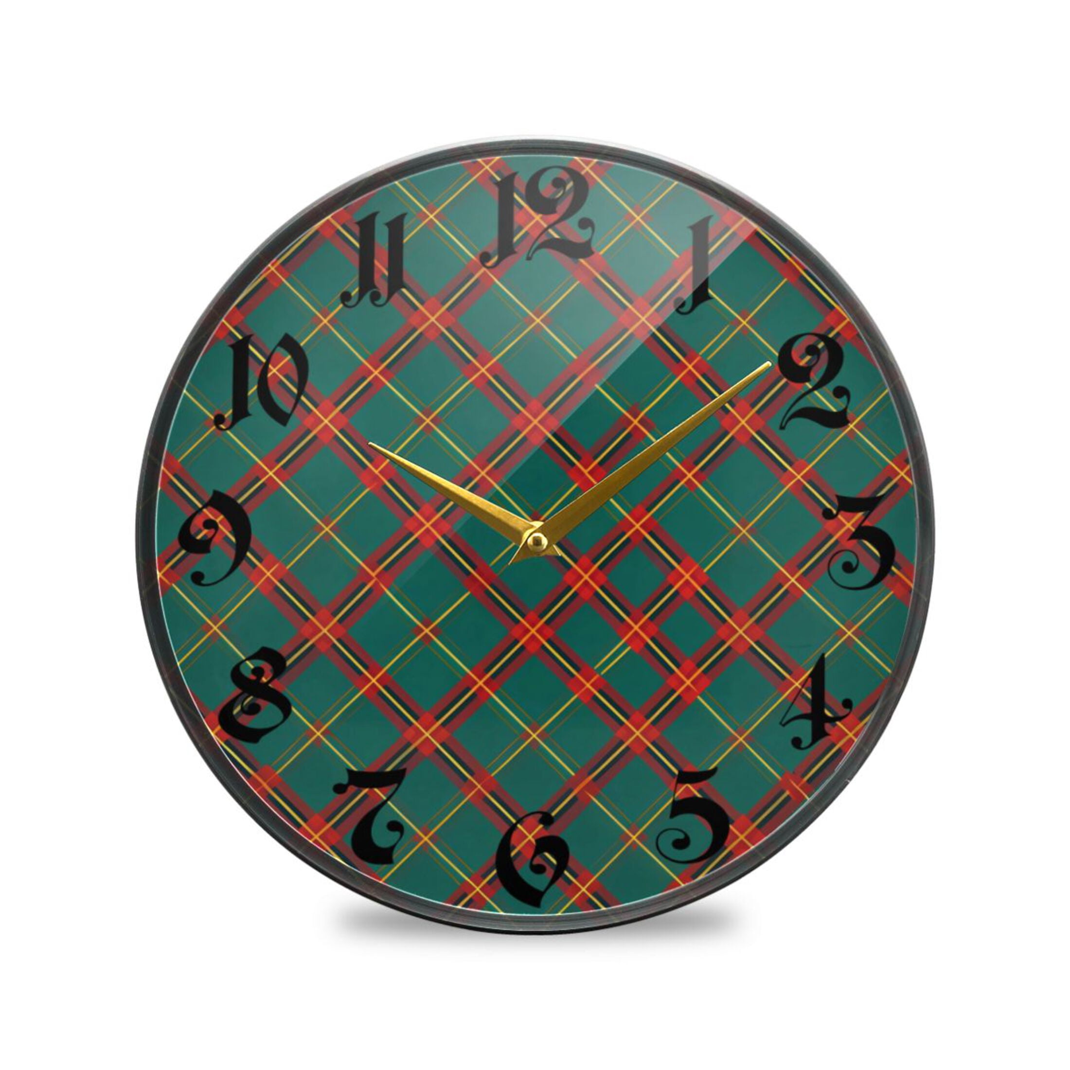 9.5" Round Silent Wall Clocks Green and Red Lattice Grid Acrylic ...