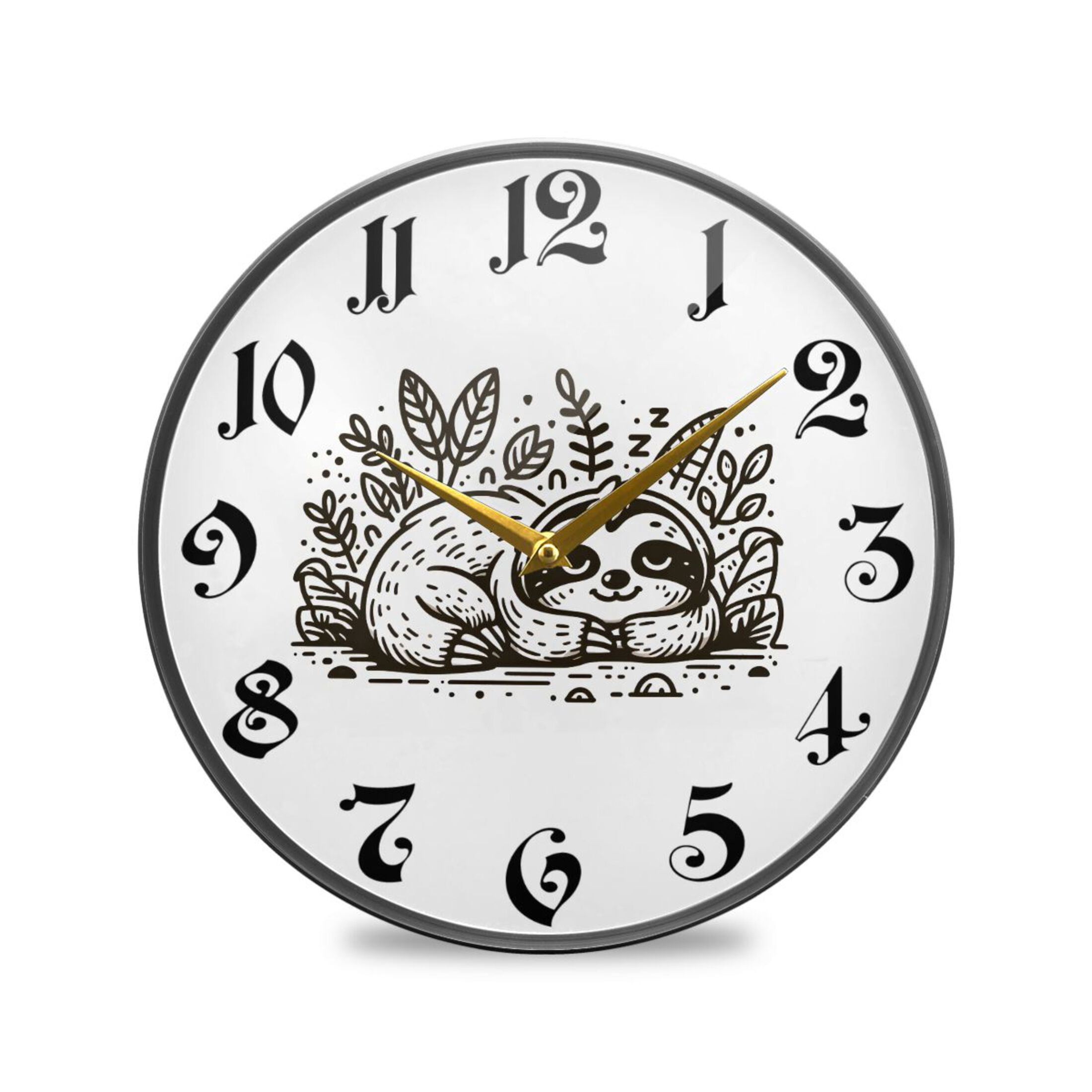 9.5" Round Silent Wall Clocks Hand Drawn Sloth Sleeps Acrylic Battery ...