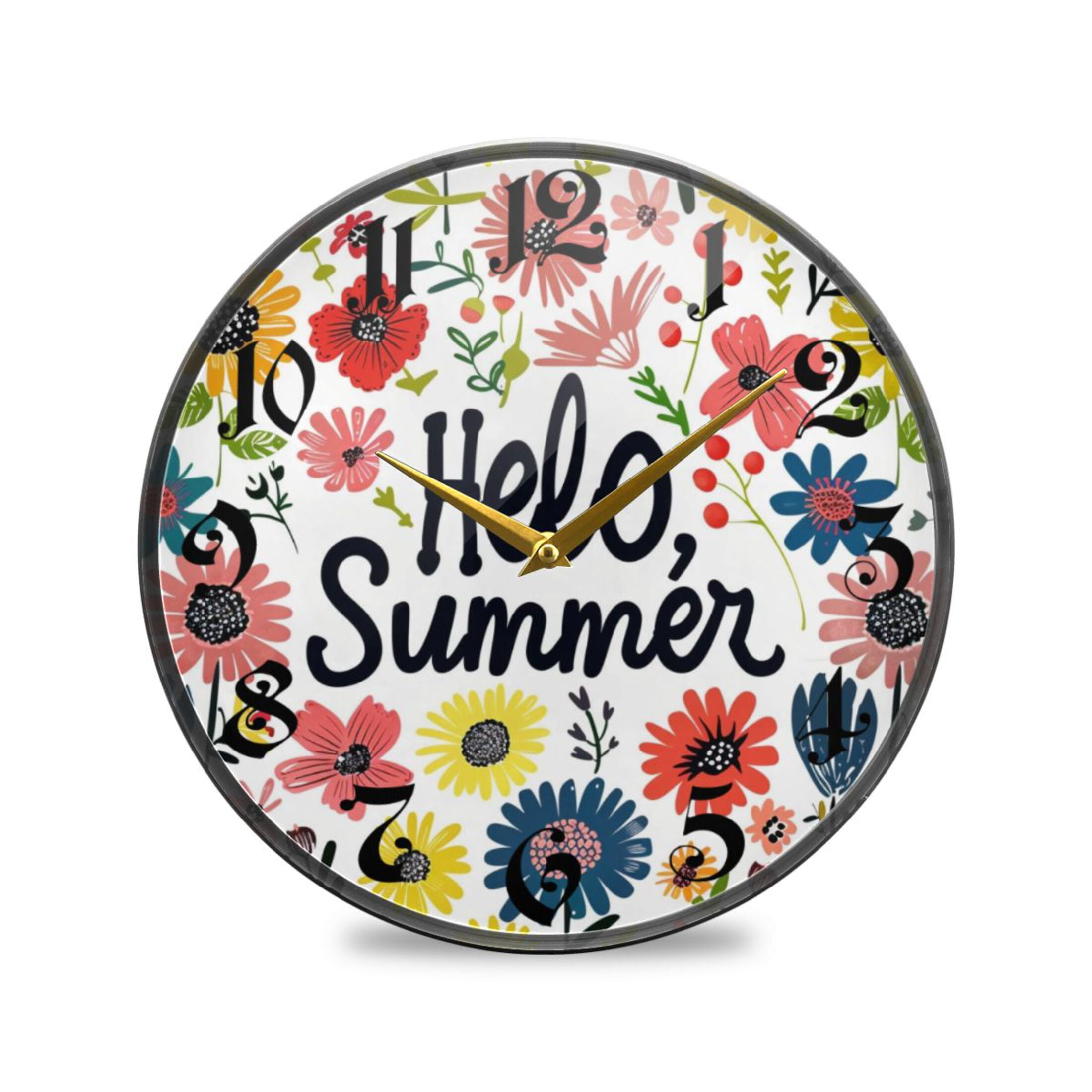 9.5" Round Silent Wall Clocks Hello Summer Flower Acrylic Battery ...