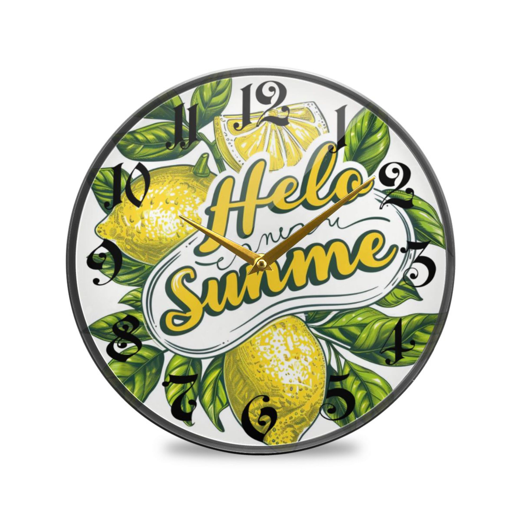 9.5" Round Silent Wall Clocks Hello Summer Lemon Acrylic Battery ...