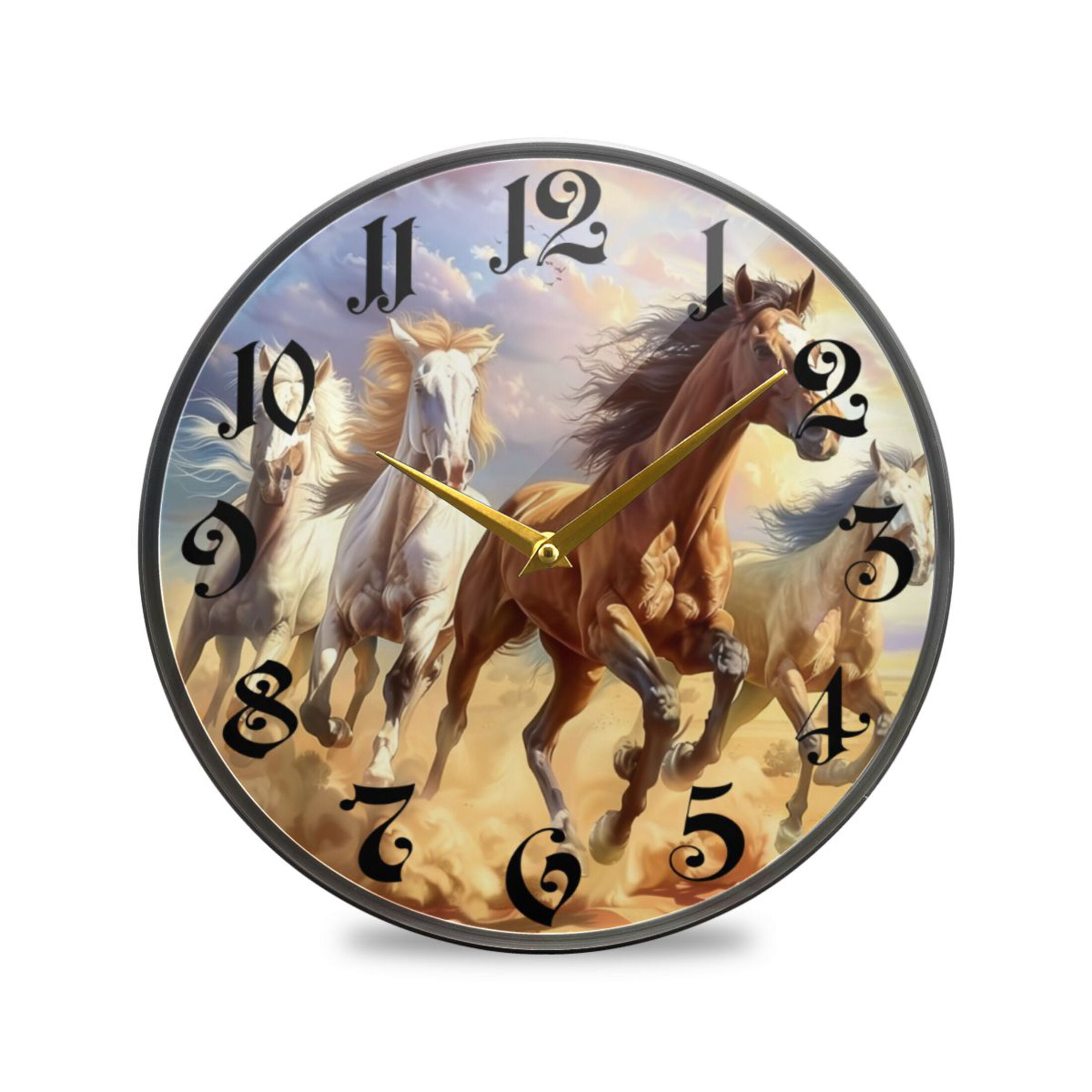 9.5" Round Silent Wall Clocks Horse Running on Grassland Acrylic ...