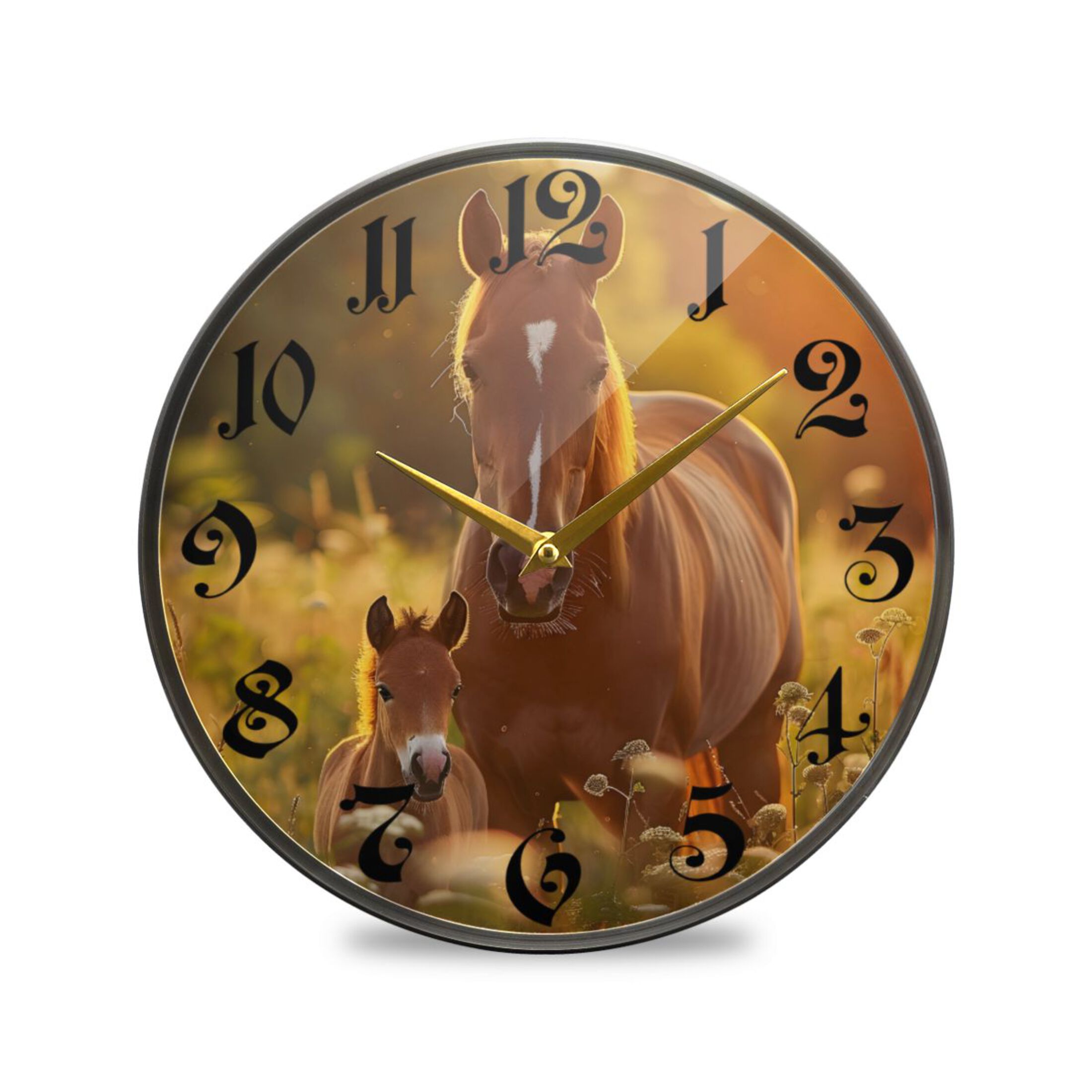 9.5" Round Silent Wall Clocks Horses and Sunset Acrylic Battery ...