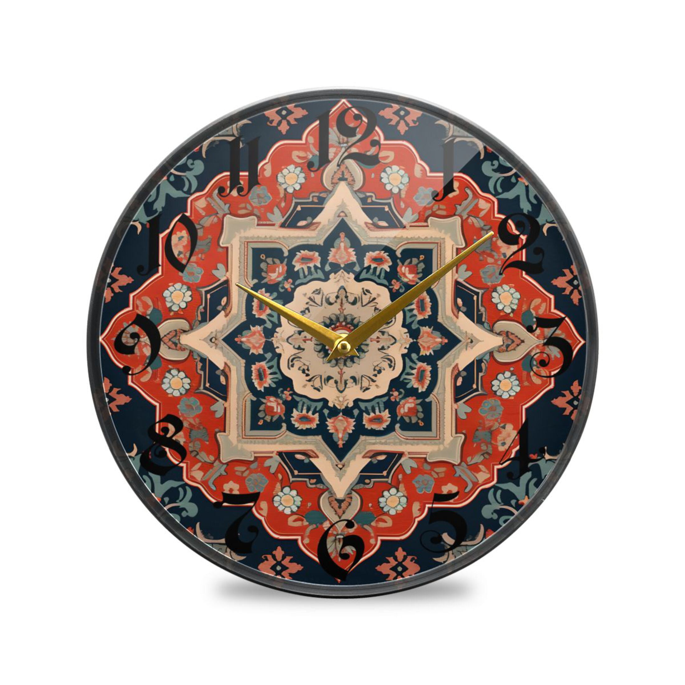 9.5" Round Silent Wall Clocks Indian Mandala Pattern Acrylic Battery ...