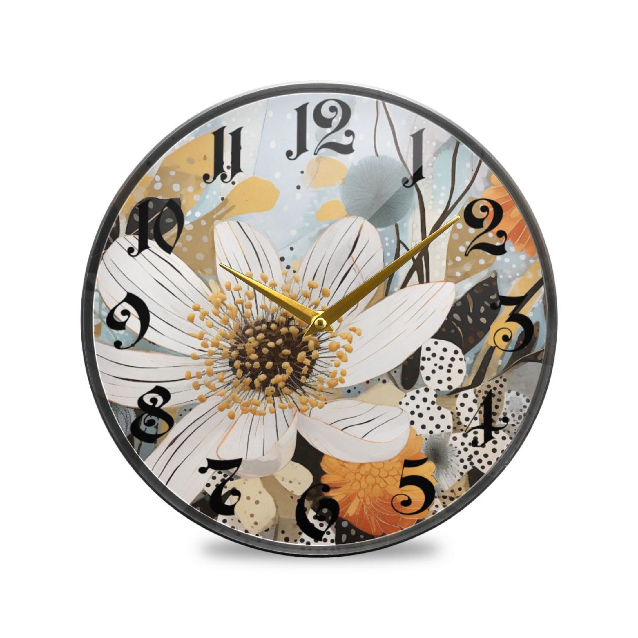 9.5" Round Silent Wall Clocks Jasmine Flowers Abstract Acrylic Battery ...