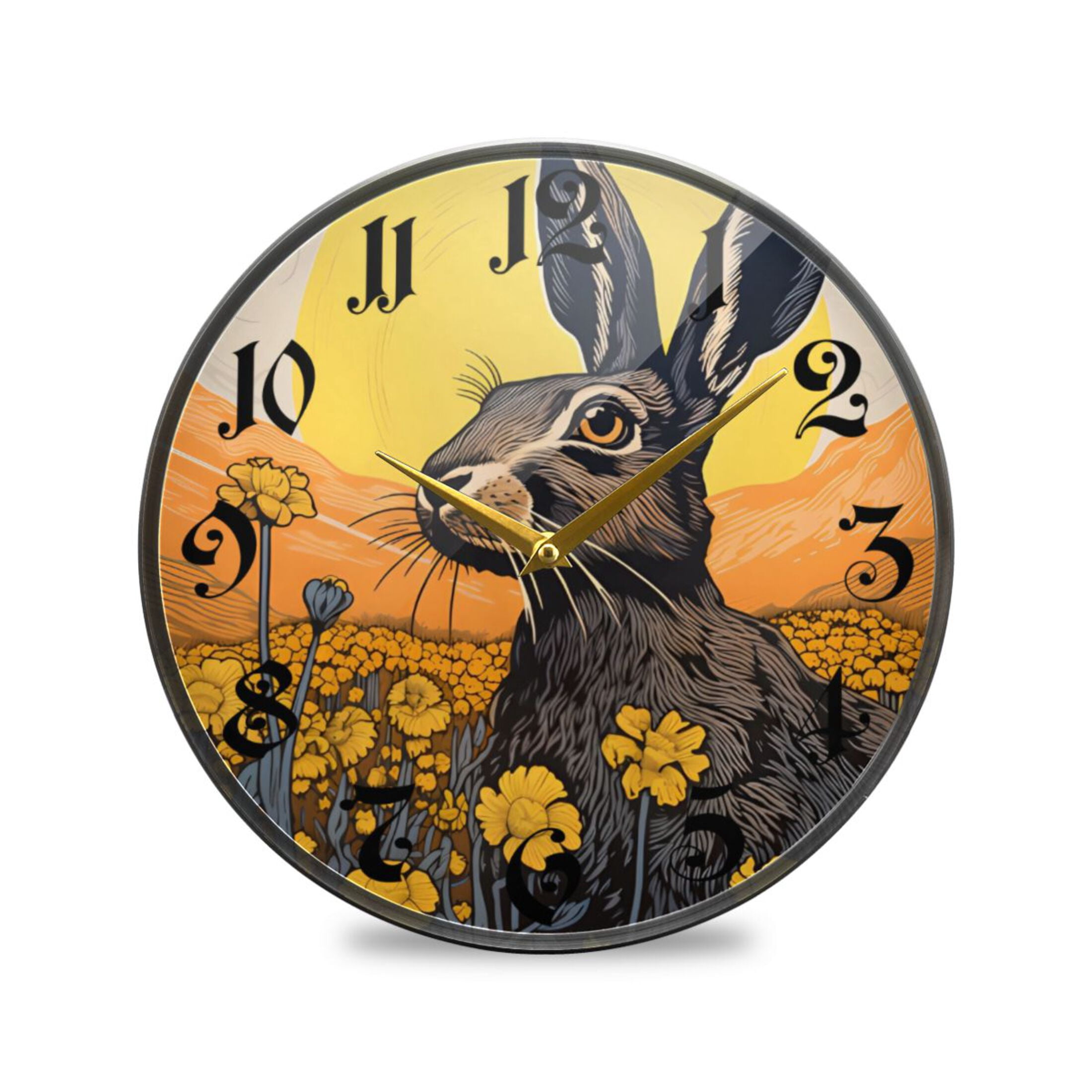 9.5" Round Silent Wall Clocks Kangaroo and Sunflowers Acrylic Battery ...