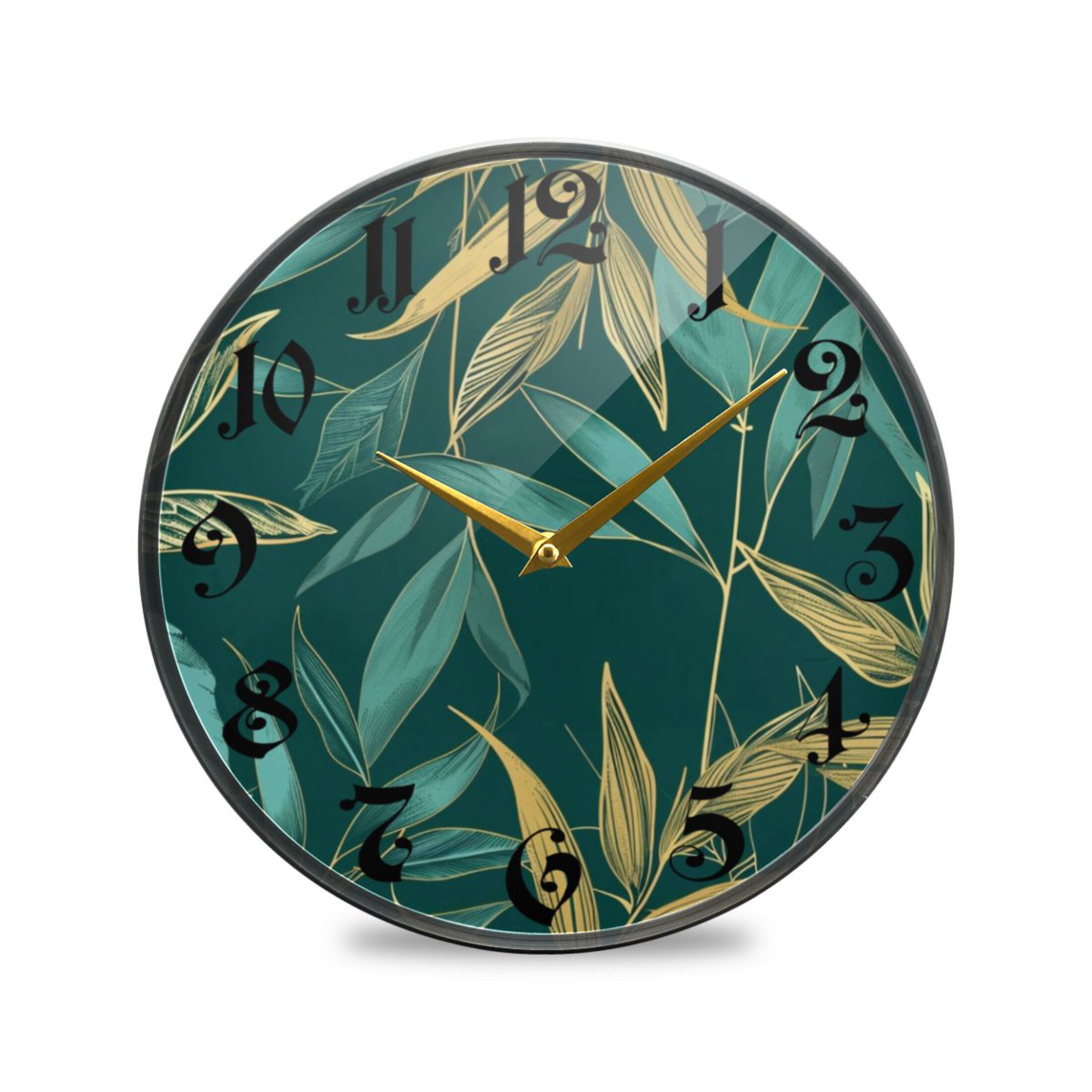 9.5" Round Silent Wall Clocks Leaves Plant Acrylic Battery Operated ...