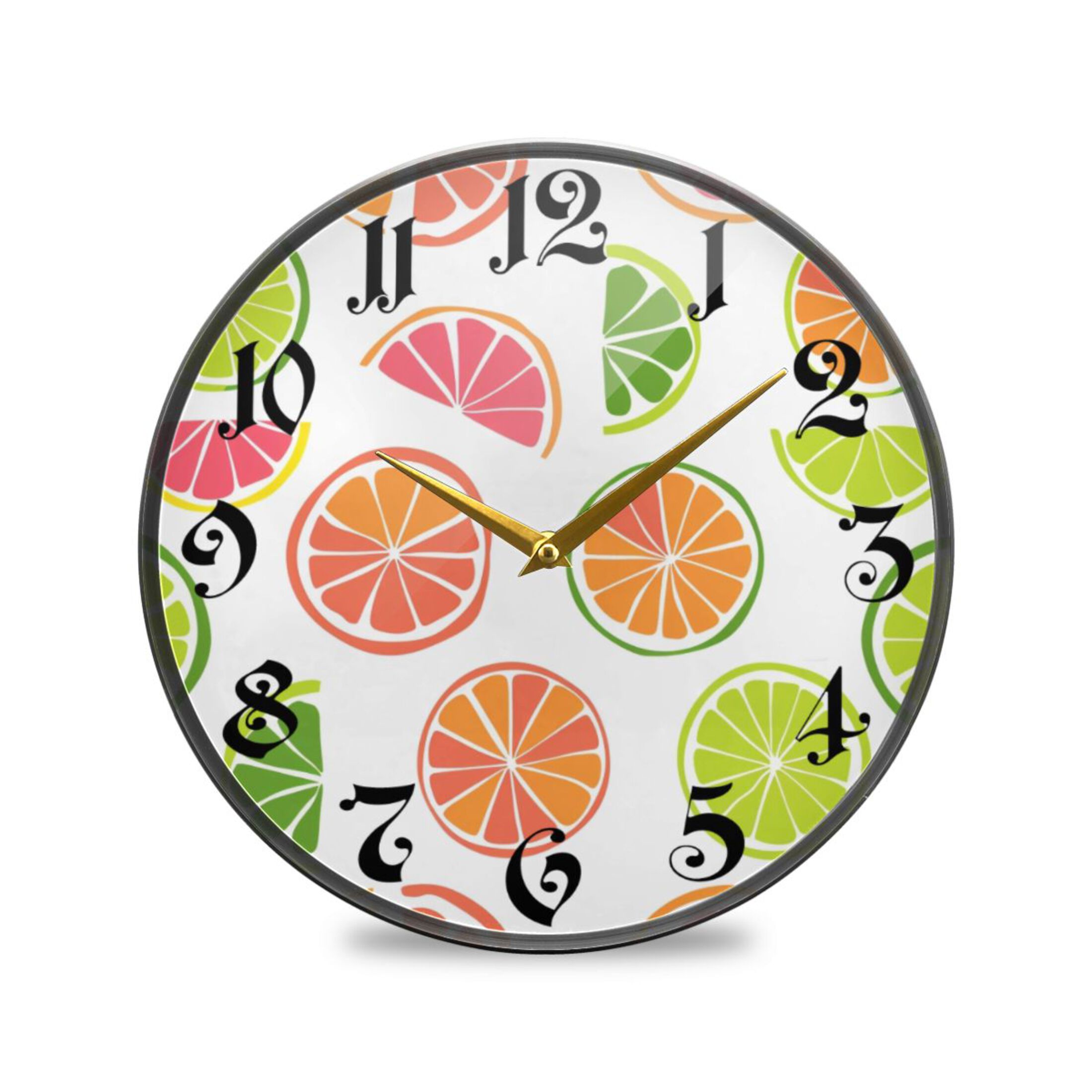 9.5" Round Silent Wall Clocks Lemon Summer Style Acrylic Battery ...