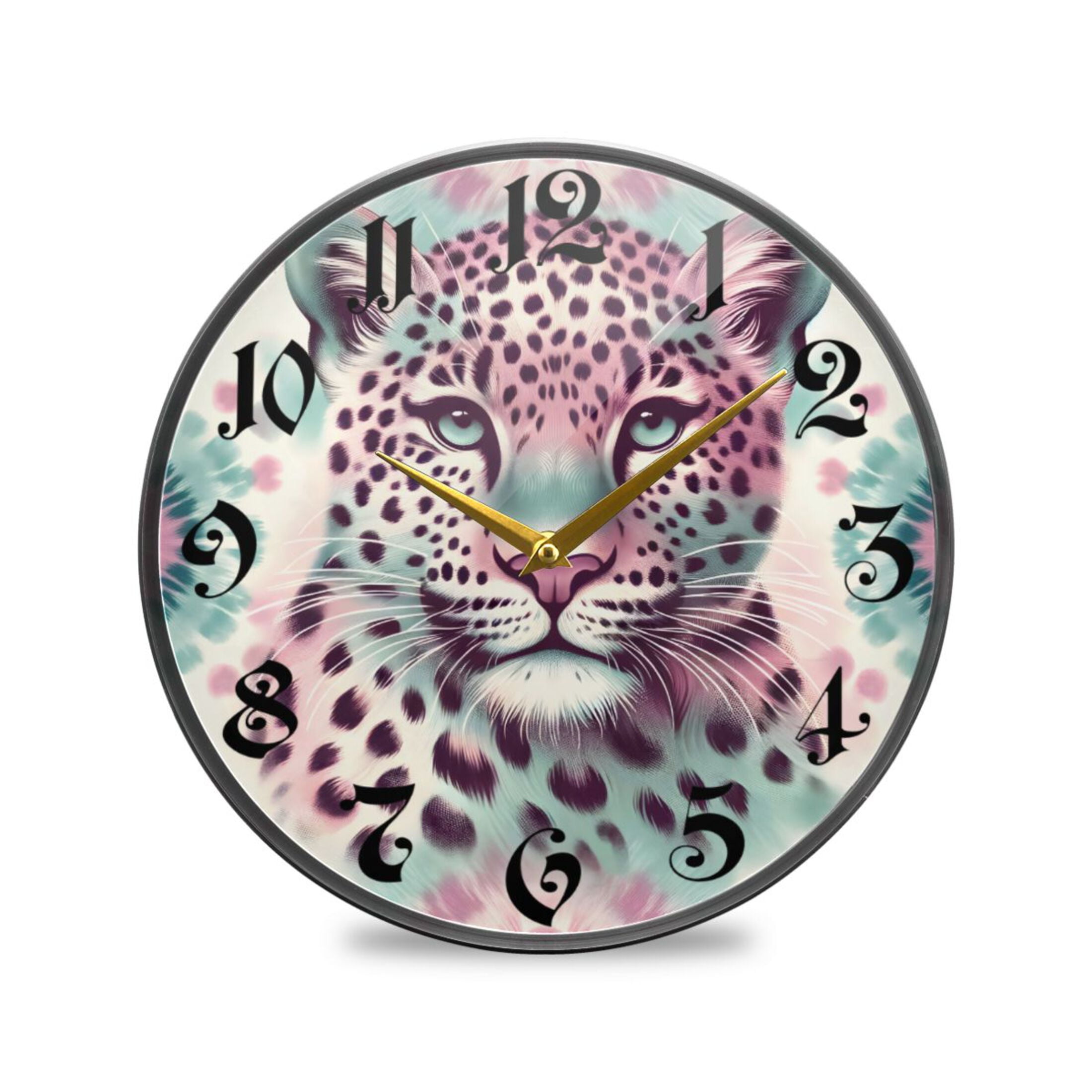 9.5" Round Silent Wall Clocks Leopard Animal Acrylic Battery Operated ...