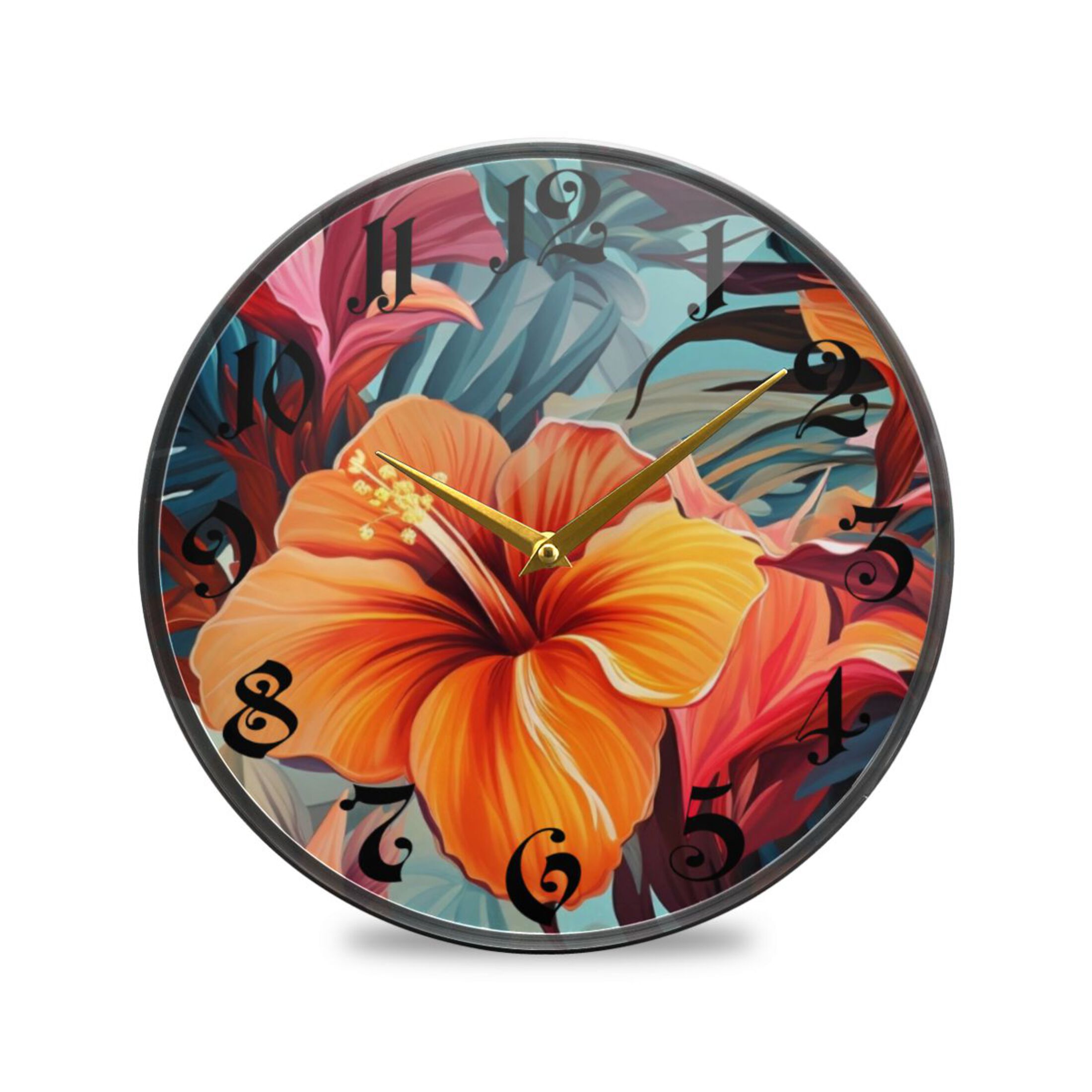 9.5" Round Silent Wall Clocks Lily Flowers Orange Acrylic Battery ...