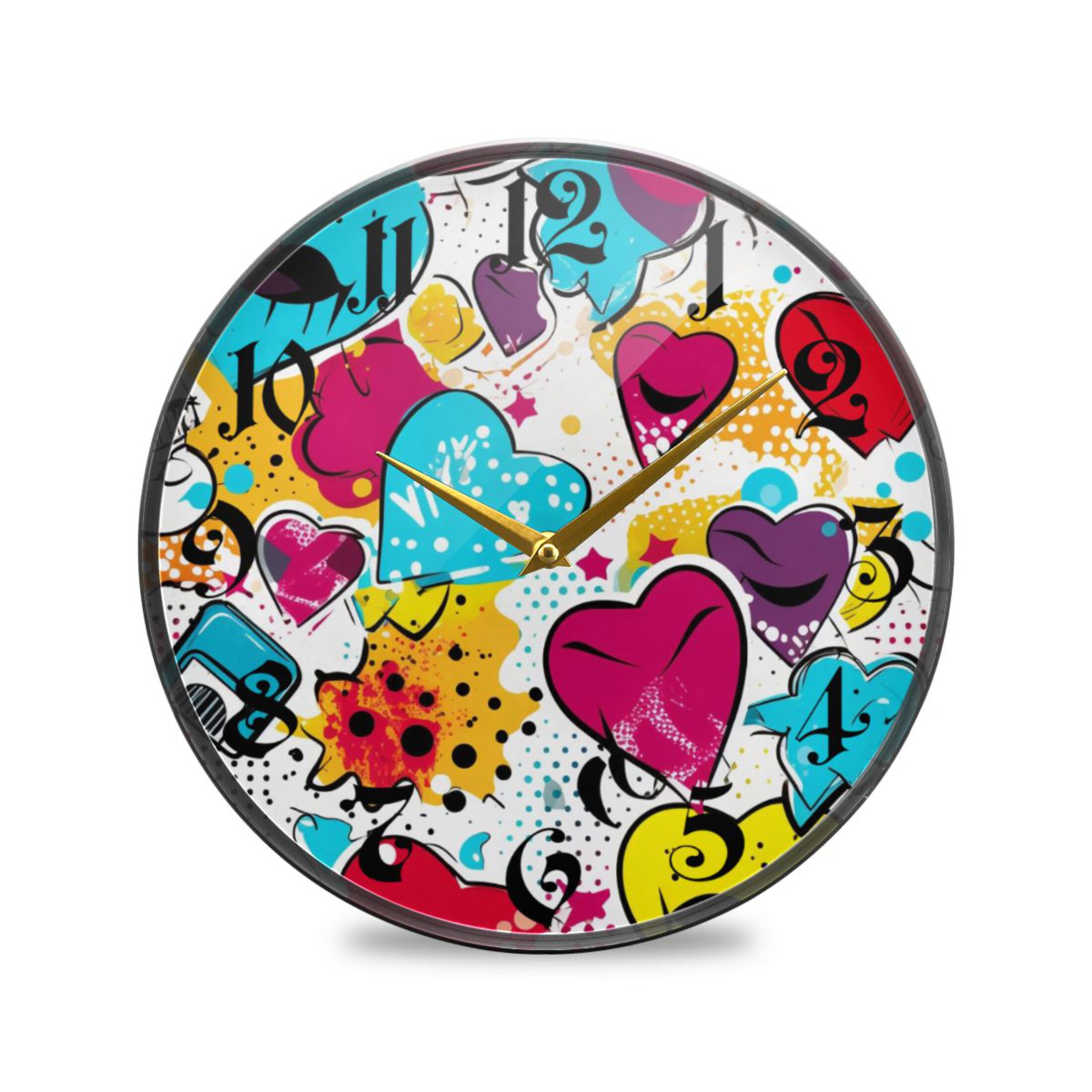 9.5" Round Silent Wall Clocks Love Hearts Acrylic Battery Operated ...