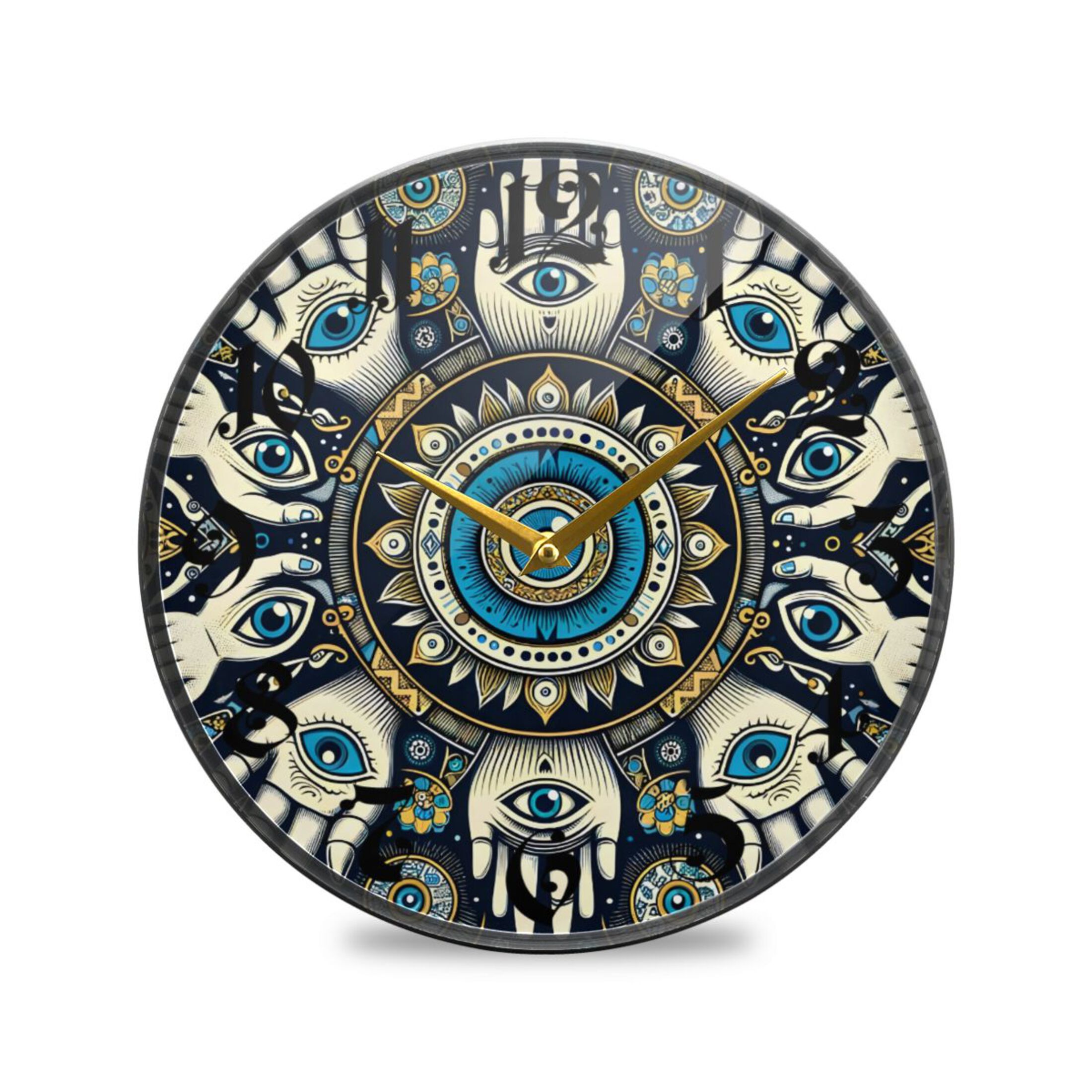 9.5" Round Silent Wall Clocks Mandala Eyes in Hands Acrylic Battery ...