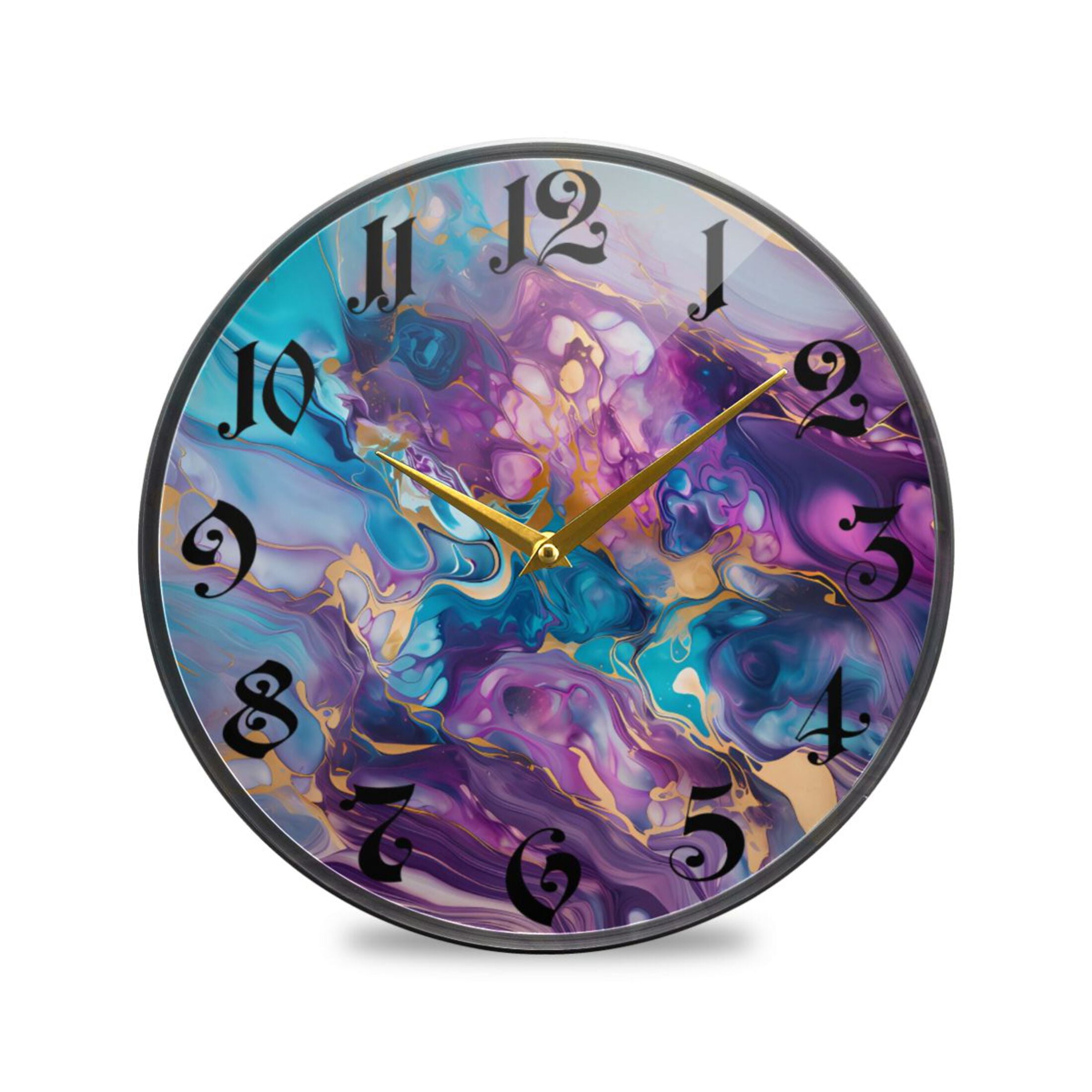 9.5" Round Silent Wall Clocks Marble Blue Acrylic Battery Operated ...