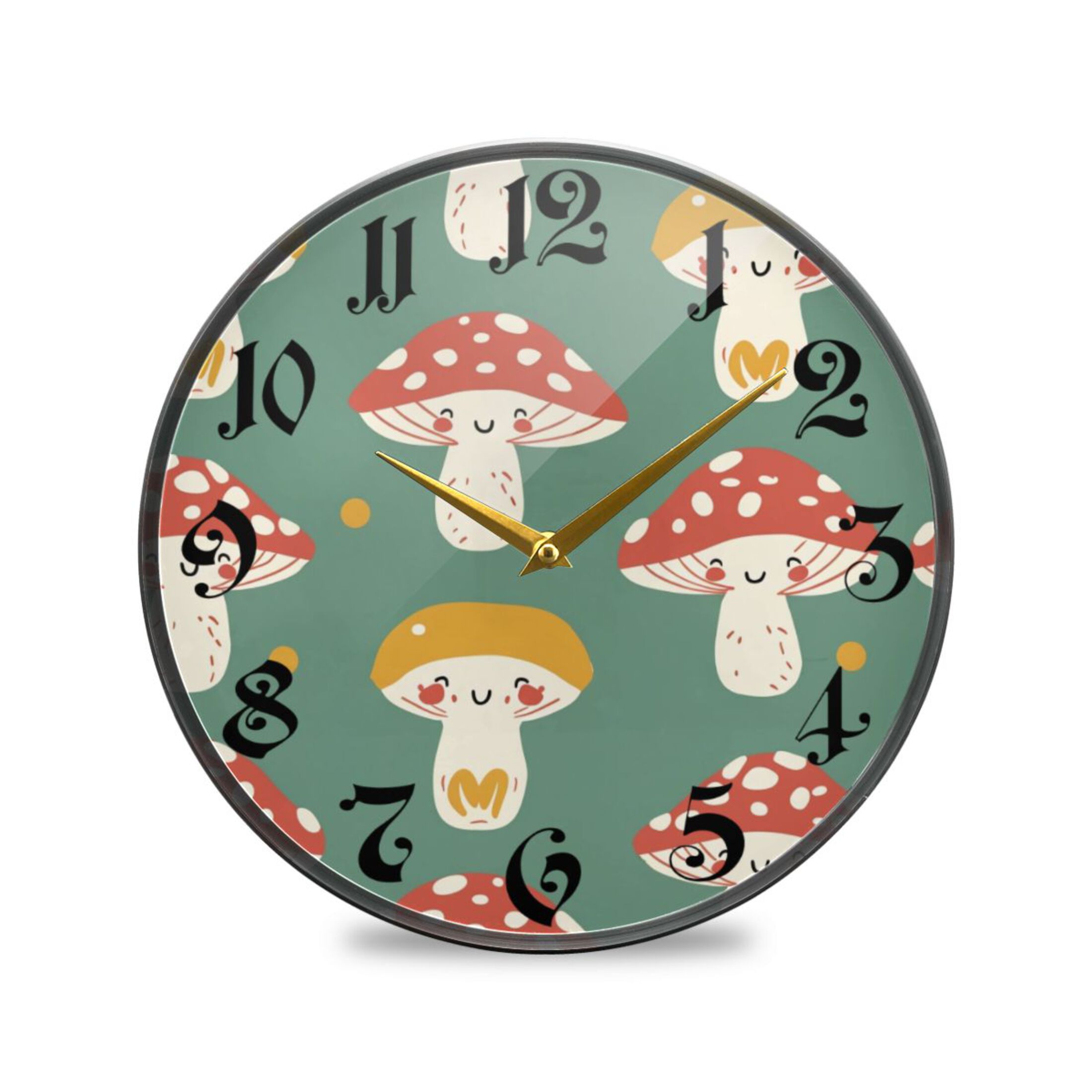 9.5" Round Silent Wall Clocks Mushroom Cute Acrylic Battery Operated ...