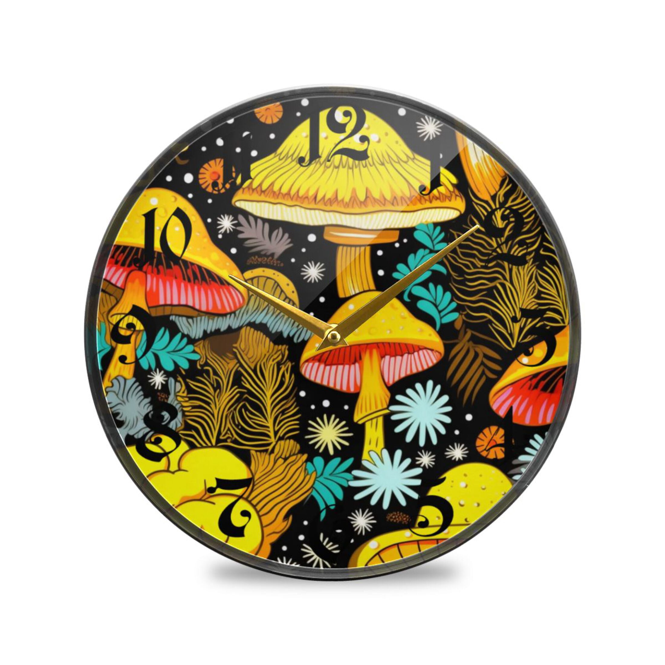 9.5" Round Silent Wall Clocks Mushroom Magic Beautiful Acrylic Battery ...