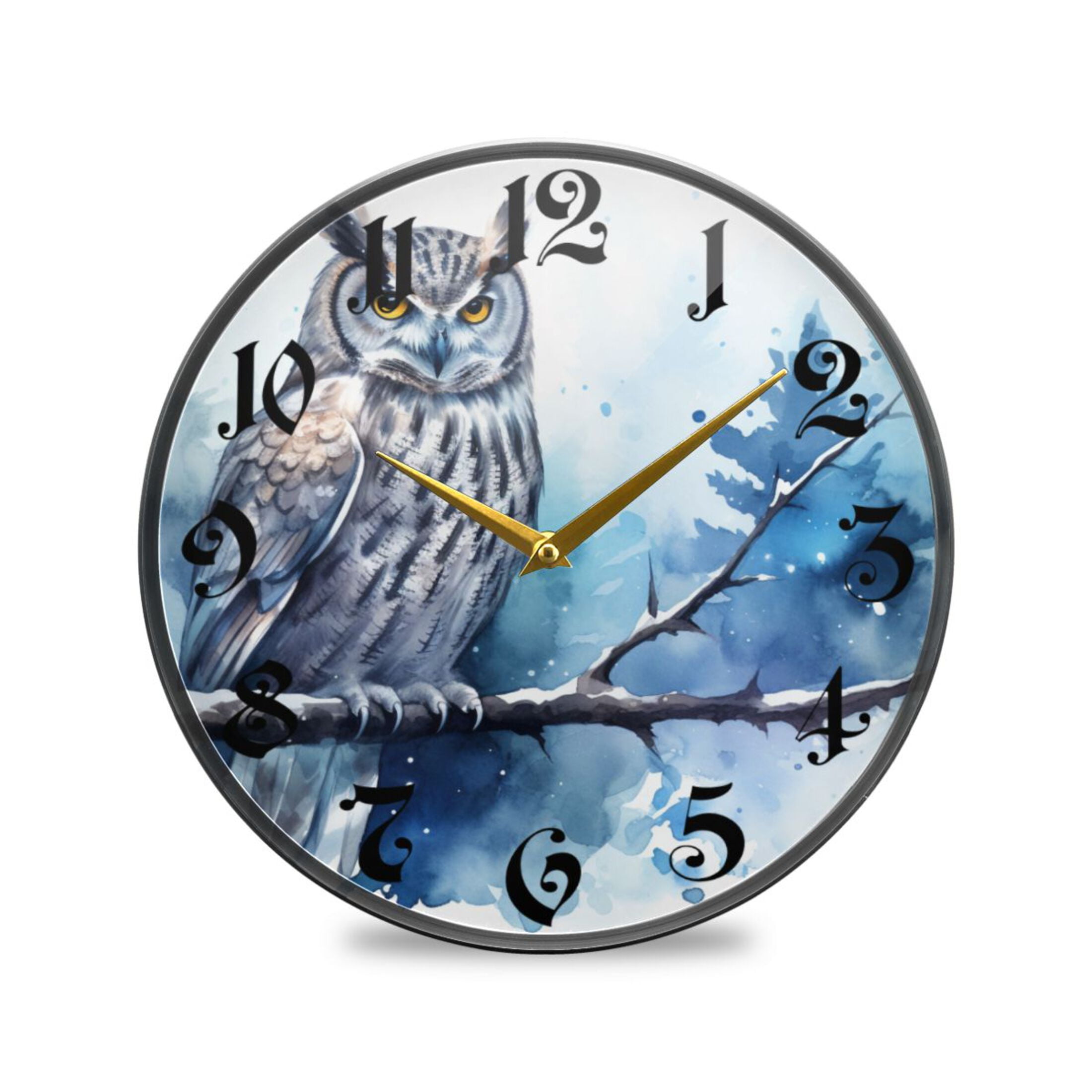 9.5" Round Silent Wall Clocks Owl on Tree Acrylic Battery Operated ...