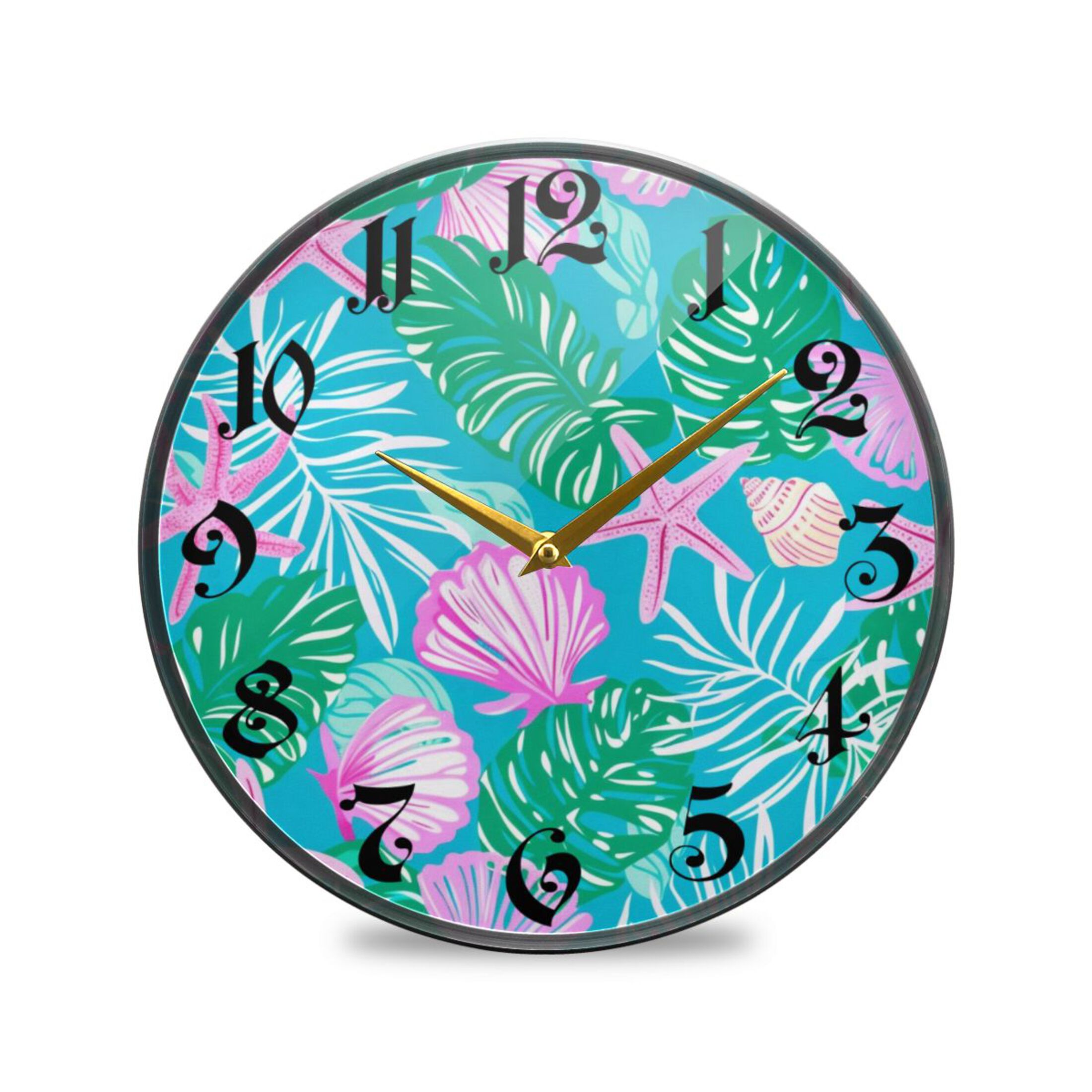 9.5" Round Silent Wall Clocks Palm Leaves and Shell Acrylic Battery ...