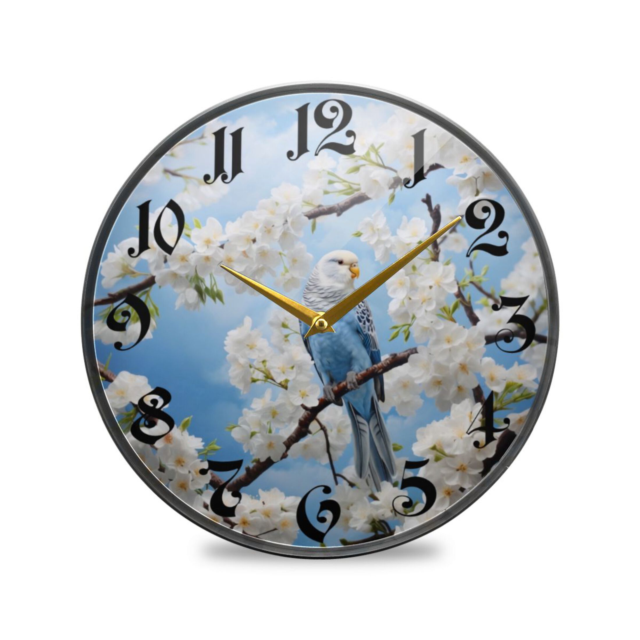 9.5" Round Silent Wall Clocks Parrot Floral Branch Acrylic Battery ...