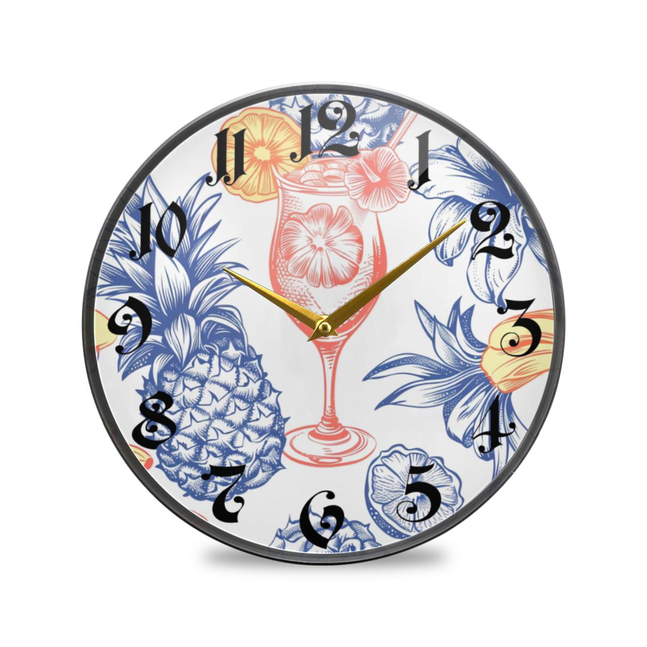 9.5" Round Silent Wall Clocks Pineapple and Juice Acrylic Battery ...