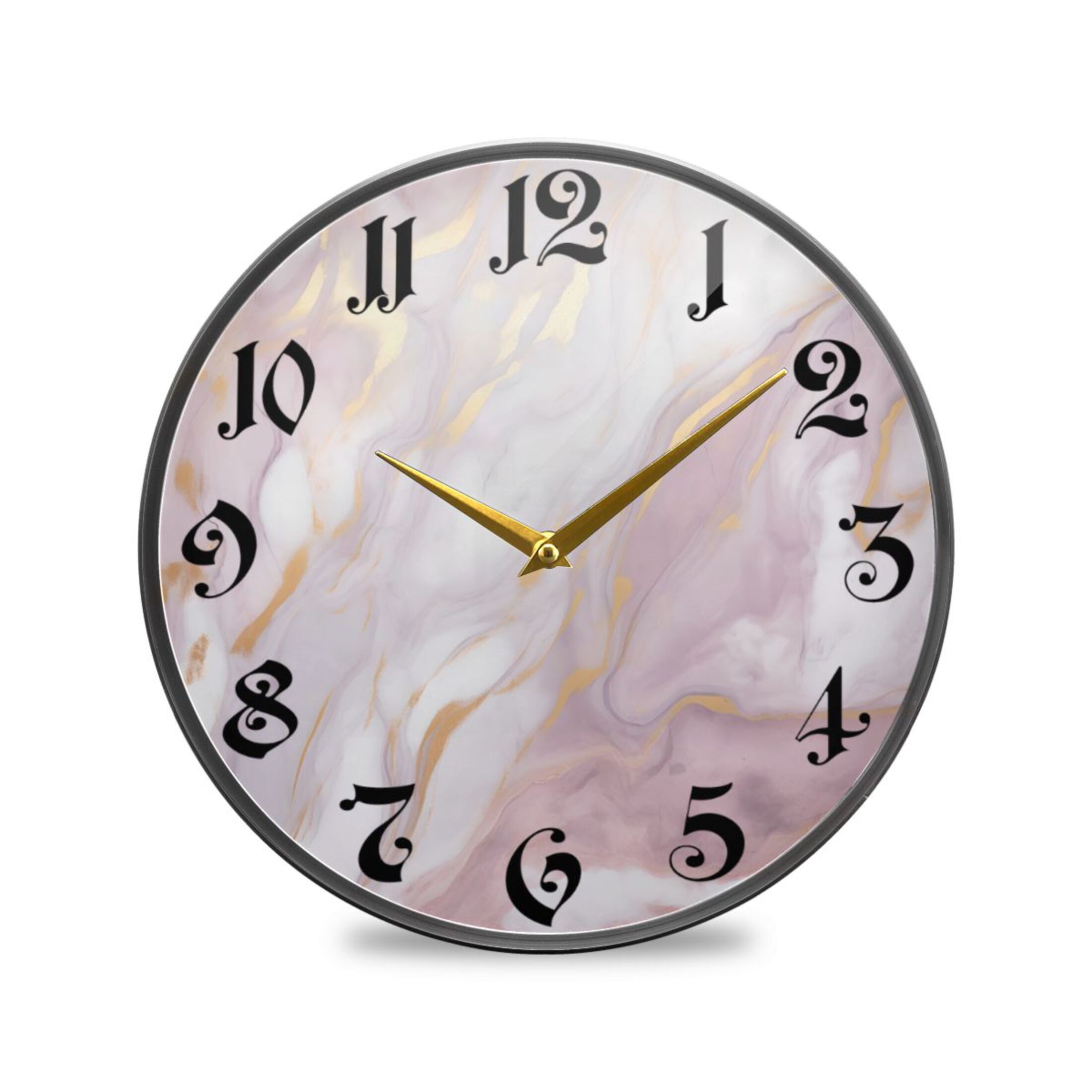9.5" Round Silent Wall Clocks Pink and Gold Marble Acrylic Battery ...