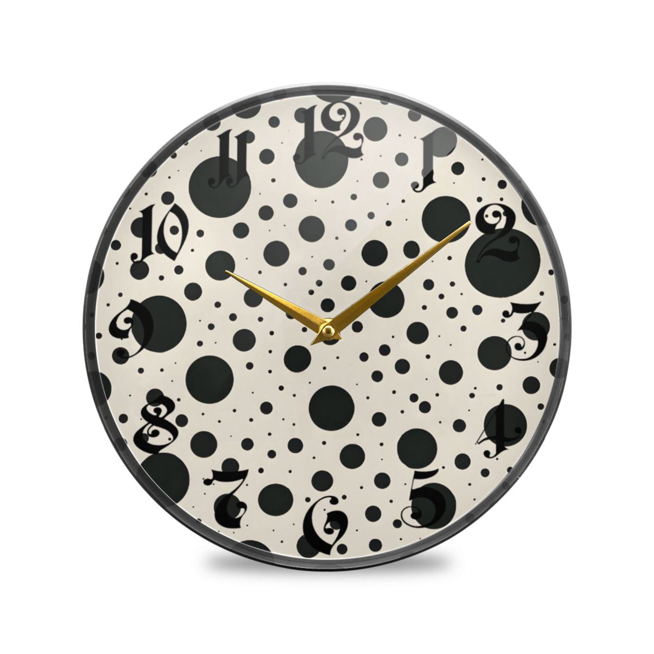 9.5" Round Silent Wall Clocks Polka Dots Acrylic Battery Operated Clock ...