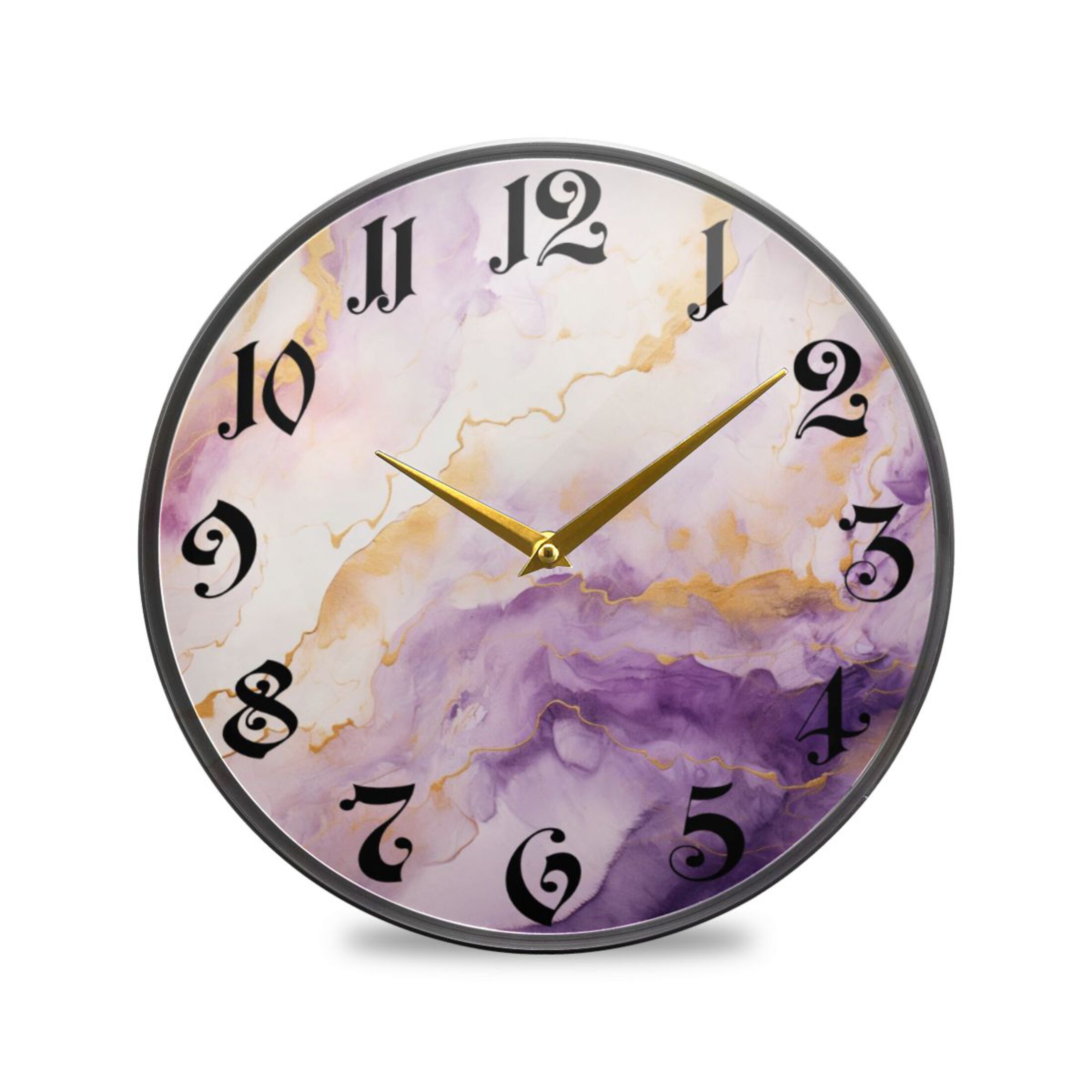 9.5" Round Silent Wall Clocks Purple Golden Marble Acrylic Battery ...