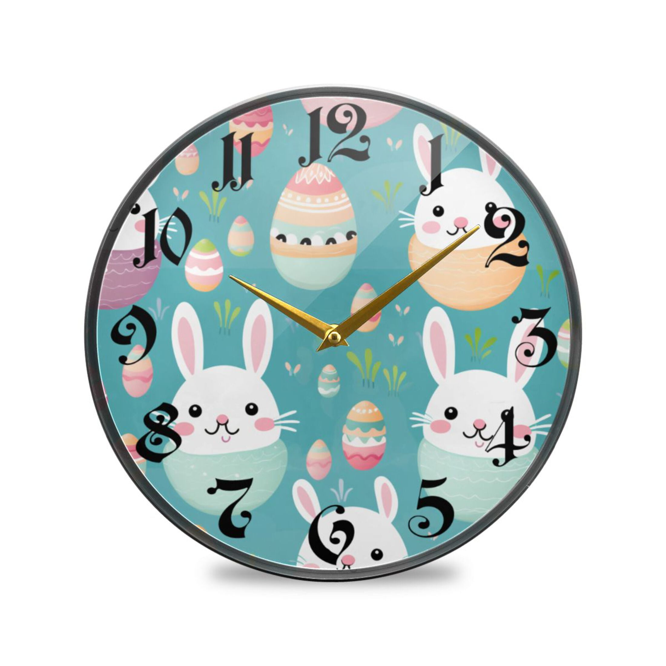 9.5" Round Silent Wall Clocks Rabbit Cute Acrylic Battery Operated ...