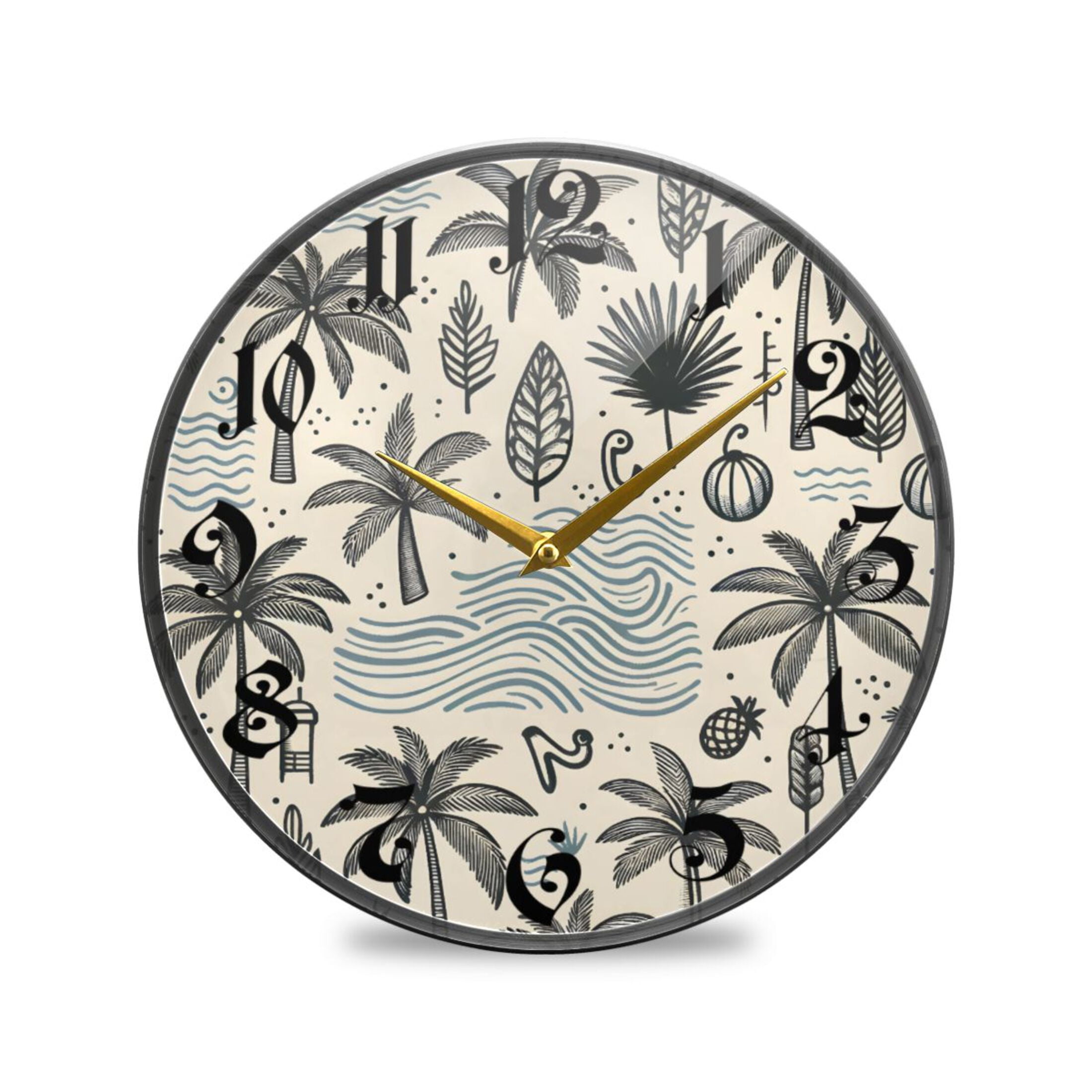 9.5" Round Silent Wall Clocks Retro Coconut Tree Acrylic Battery ...