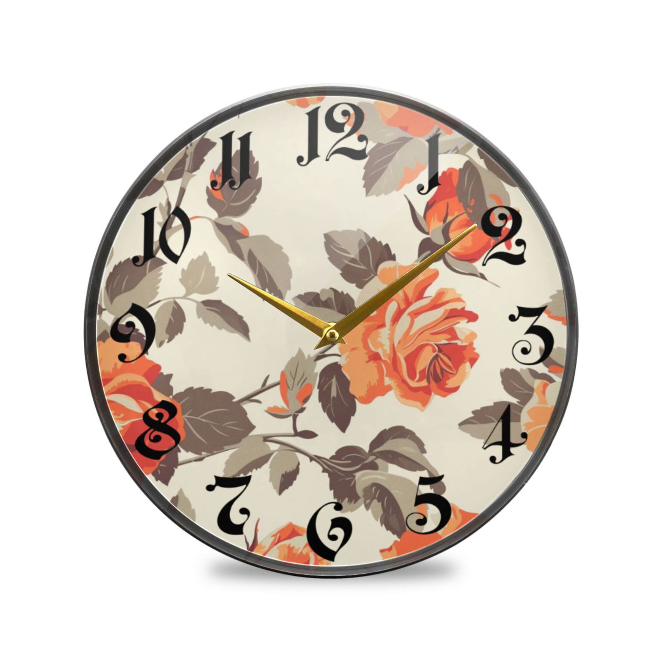 9.5" Round Silent Wall Clocks Retro Rose Acrylic Battery Operated Clock ...