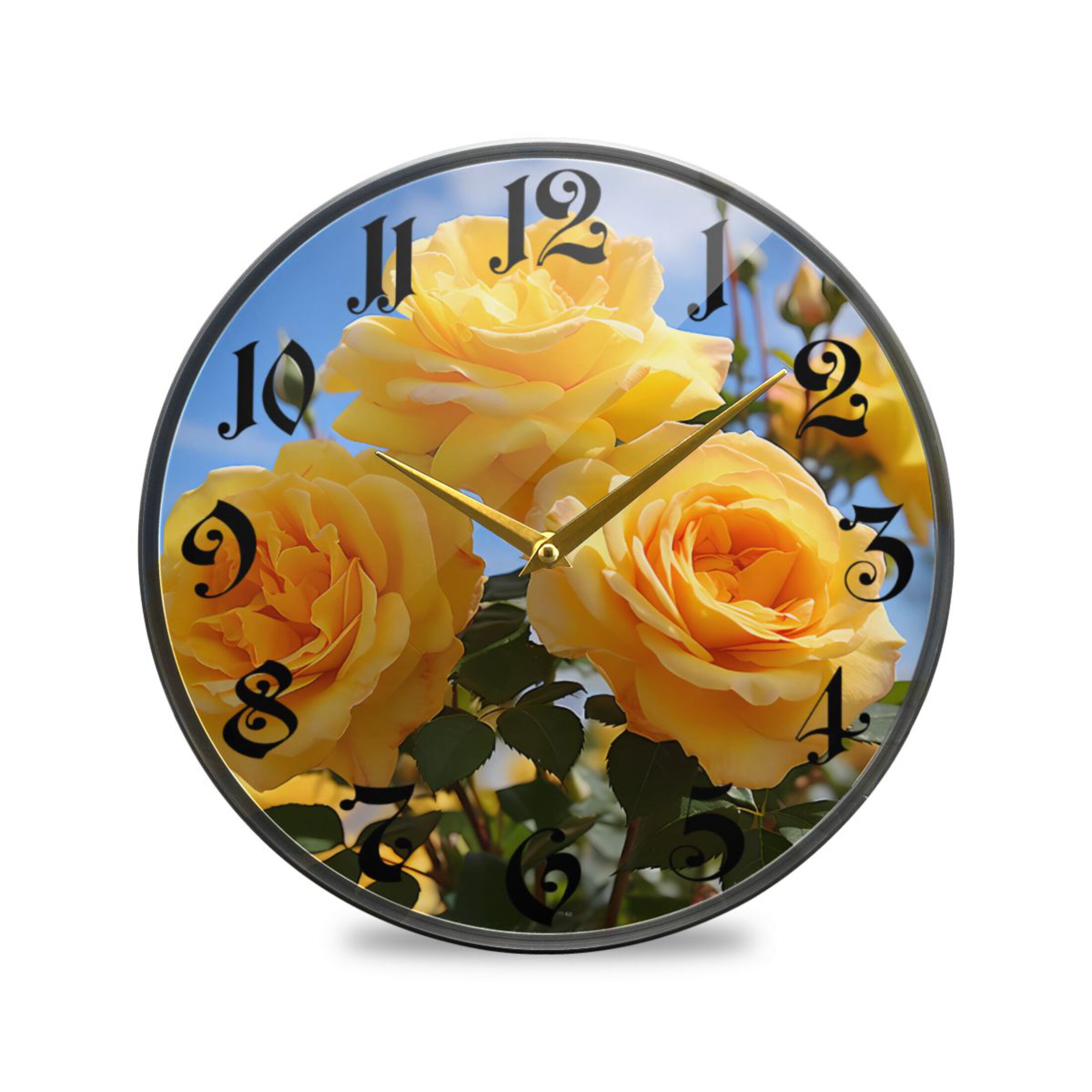 9.5" Round Silent Wall Clocks Roses Flower Acrylic Battery Operated ...