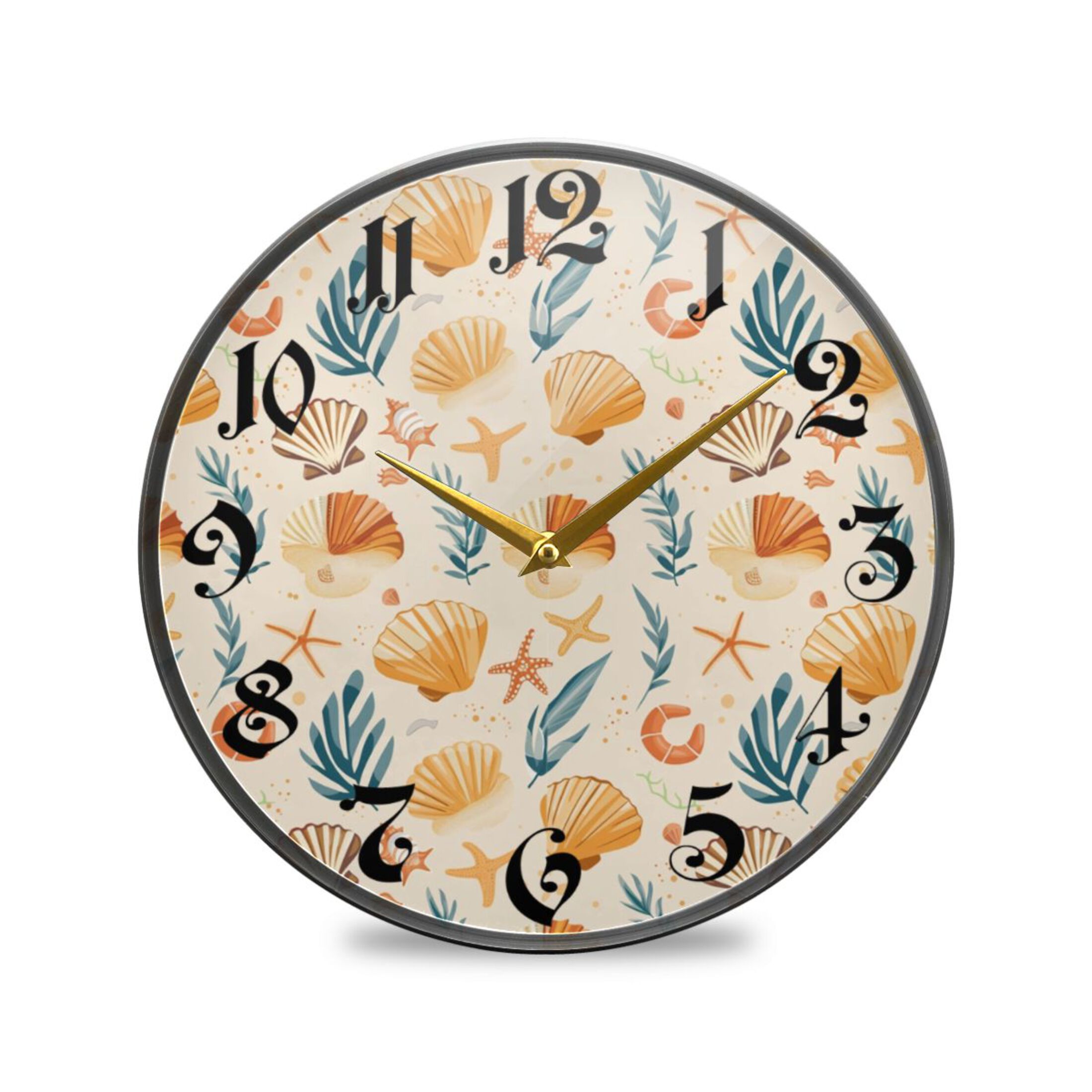 9.5" Round Silent Wall Clocks Sea Shells and Palm Leaves Acrylic ...